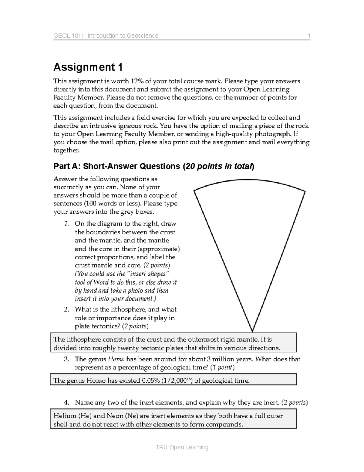GEOL 1011 Assignment 1 - GEOL 1011: Introduction to Geoscience 1 Assignment 1 This assignment is ...