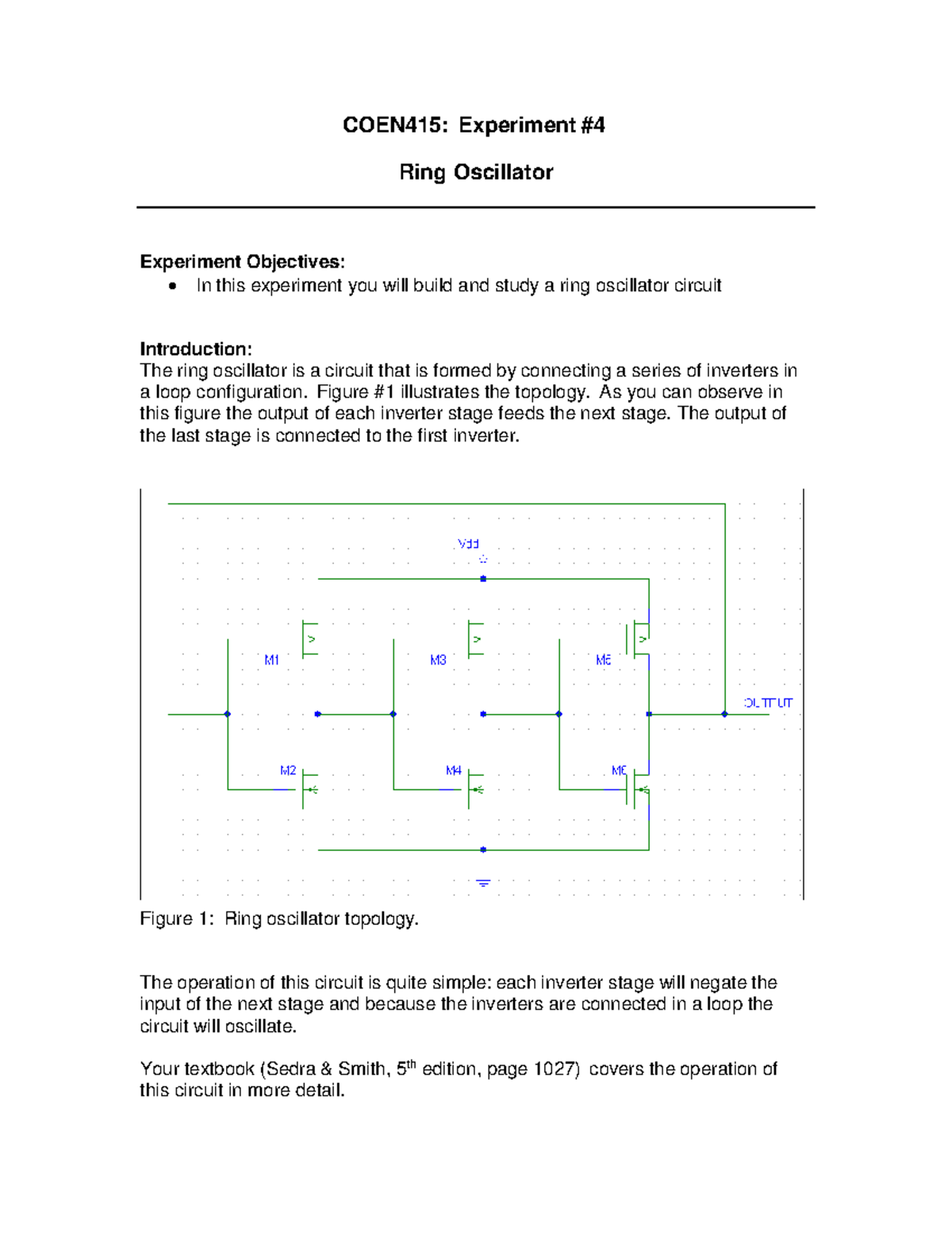 Ring Oscillator Lab - COEN415: Experiment Ring Oscillator Experiment Objectives: - In this - Studocu
