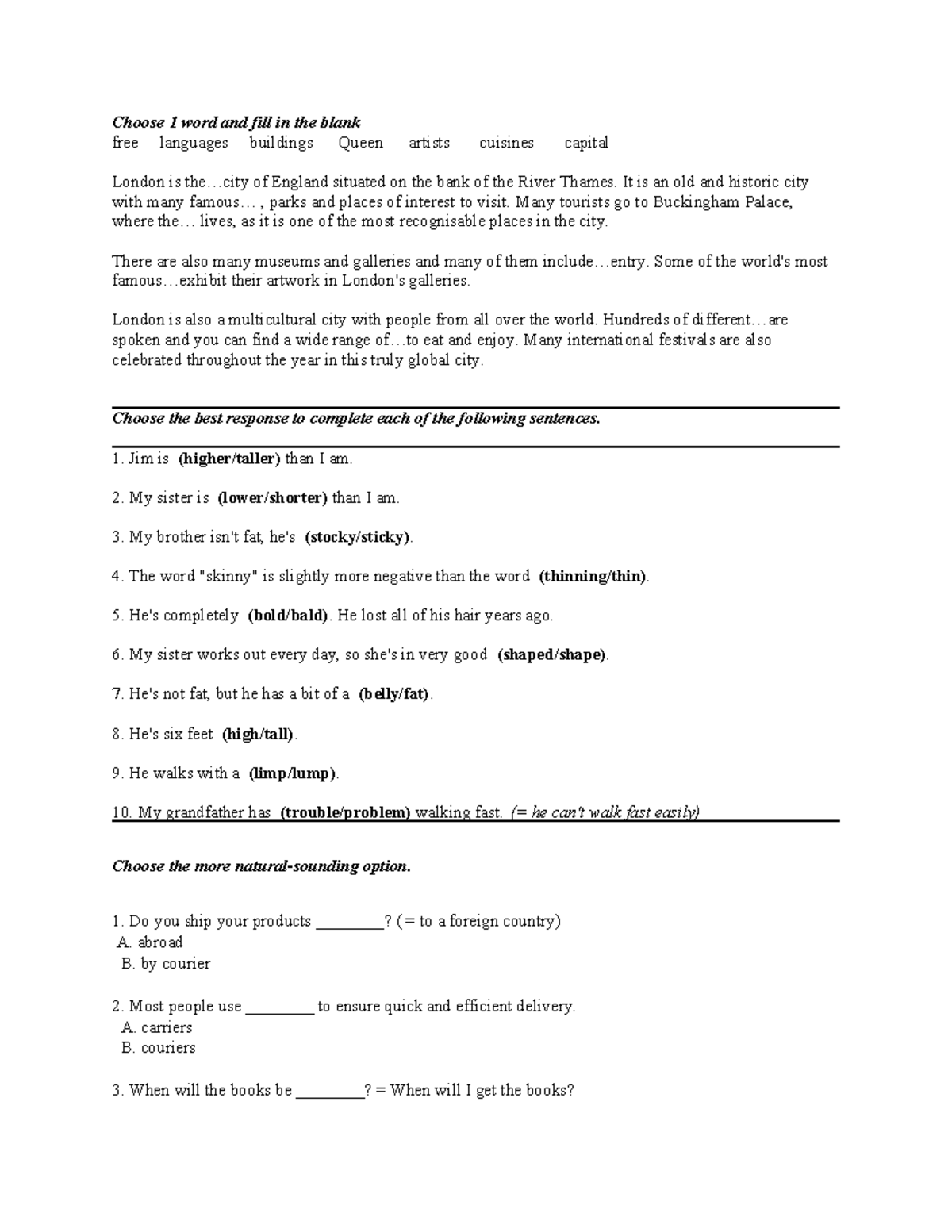 TA lớp 10 - fdfd - Choose 1 word and fill in the blank free languages ...