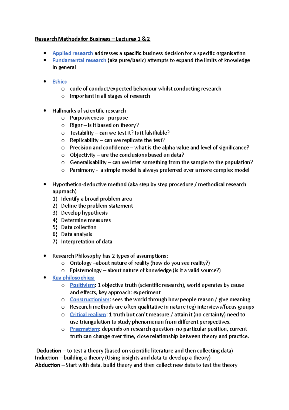 Research Methods - Exam prep - Research Methods for Business – Lectures ...