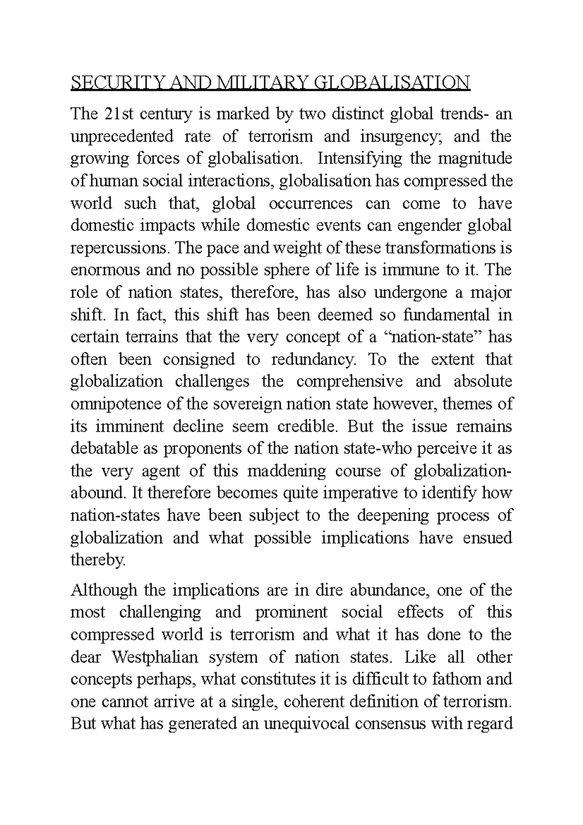 Security and Military Globalisation - SECURITY AND MILITARY ...