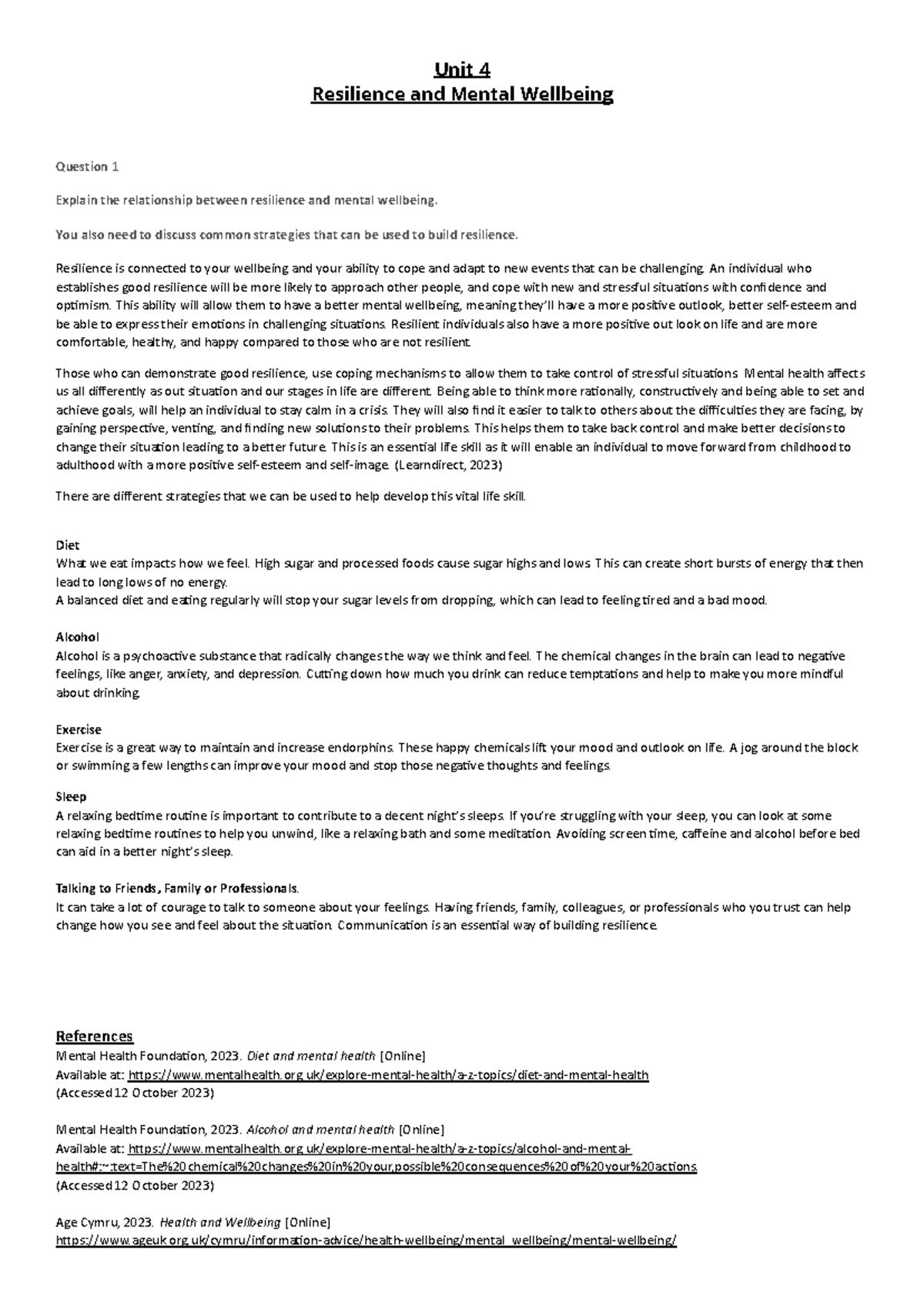 Unit 4 - Resilience and Mental Wellbeing - Unit 4 Resilience and Mental ...