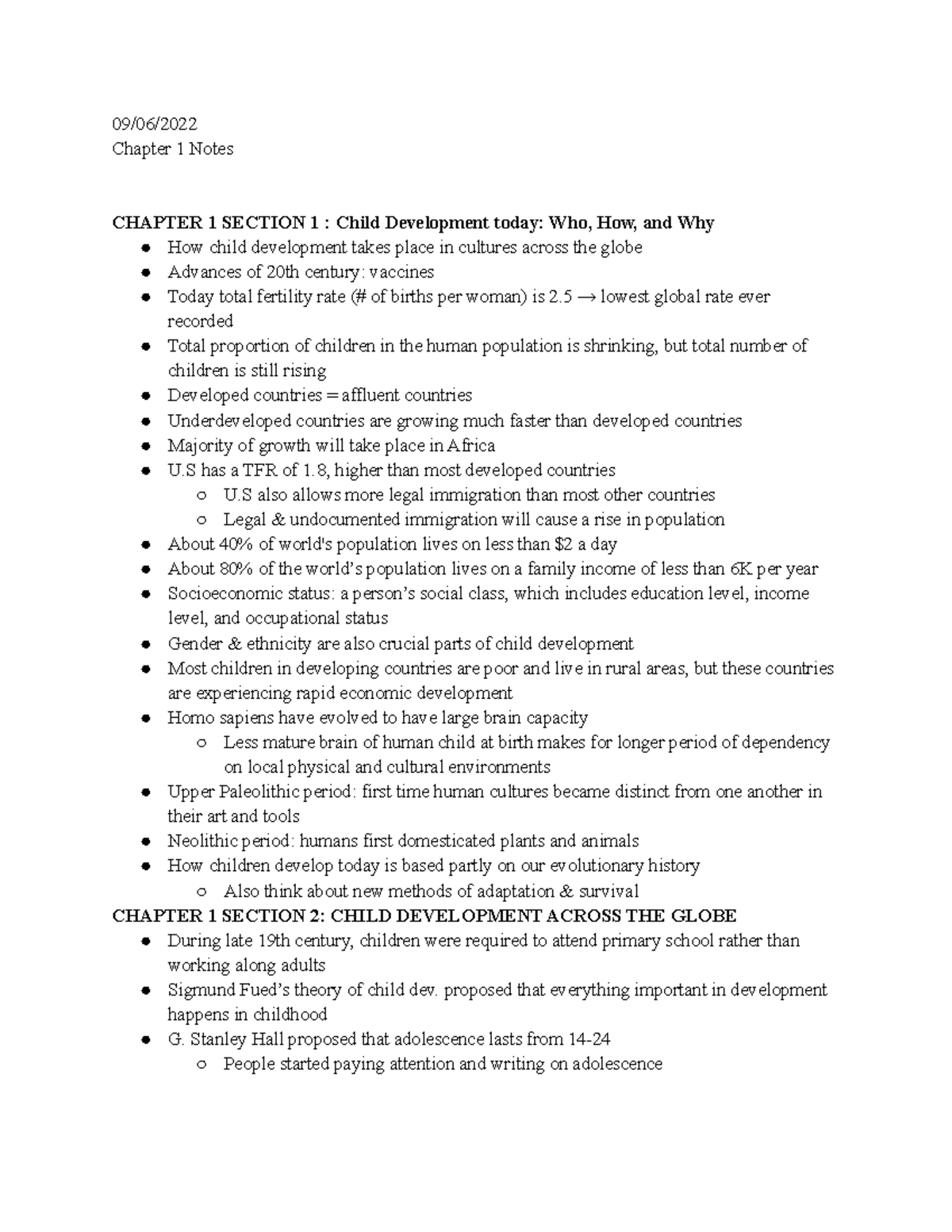 Class Notes, CH. 3-10. Inf and Child Dev. - 09/06/ Chapter 1 Notes ...