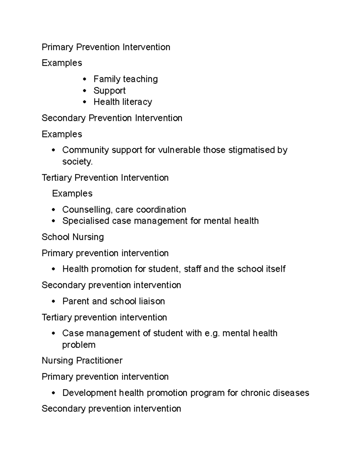 Primary Health care - Primary Prevention Intervention Examples Family ...