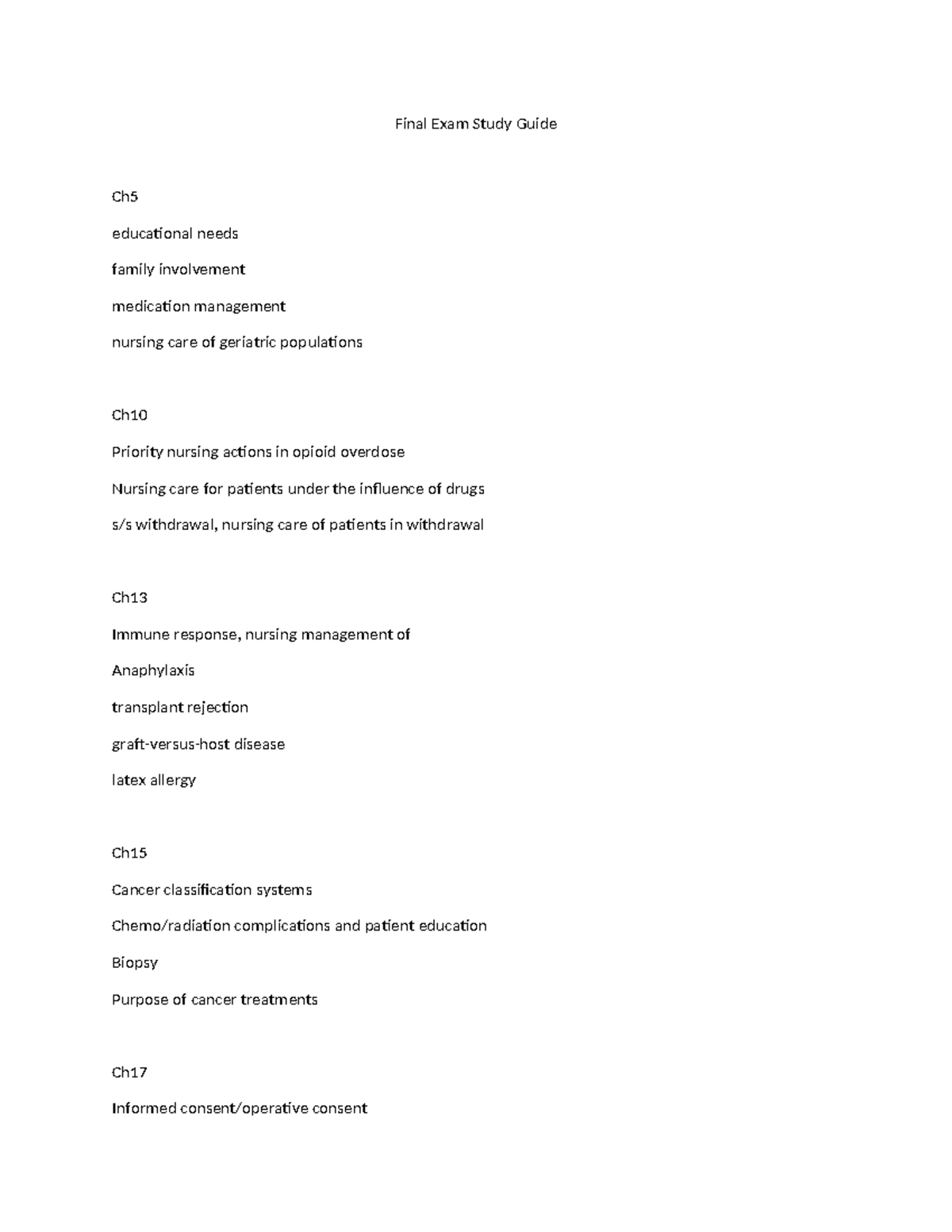 Final Exam Study Guide 2023 1 - Final Exam Study Guide Ch educational ...