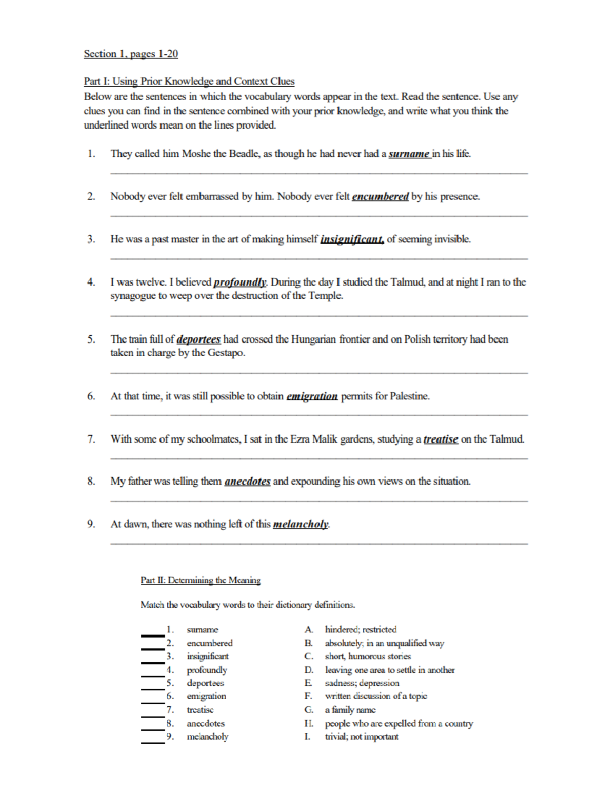 Night Vocab Section - ENG599 - Studocu