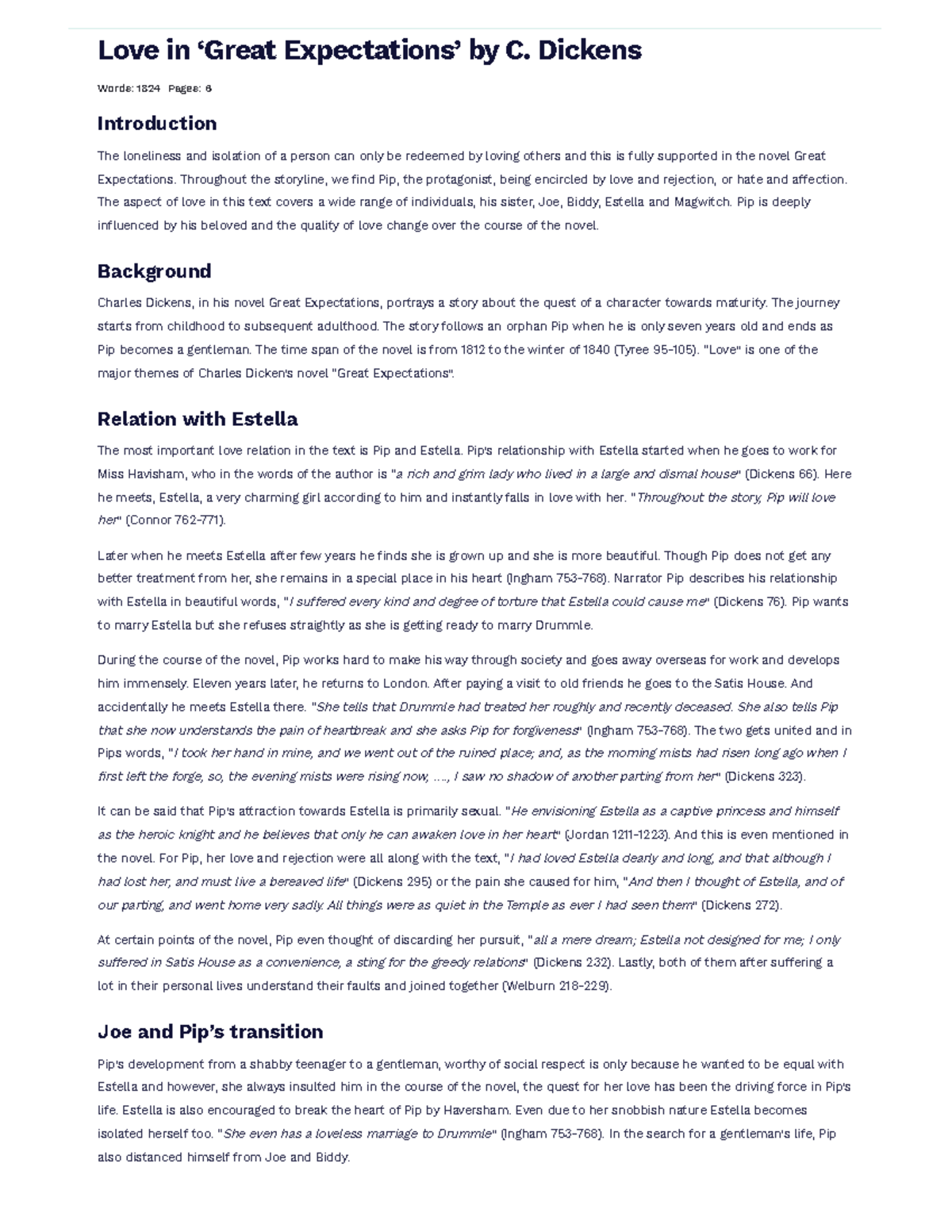 Love in 'Great Expectations' by C. Dickens Free Essay Example - Love in ...