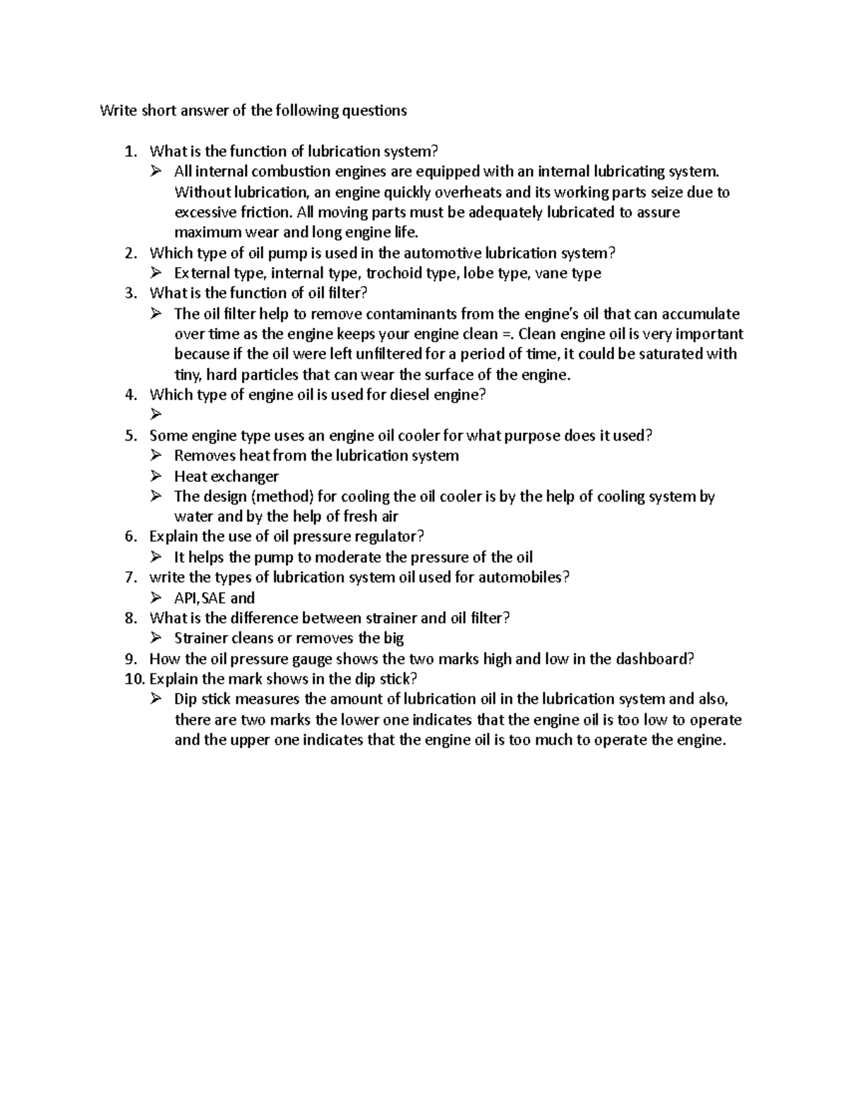 lubrication assignment - Write short answer of the following questions ...