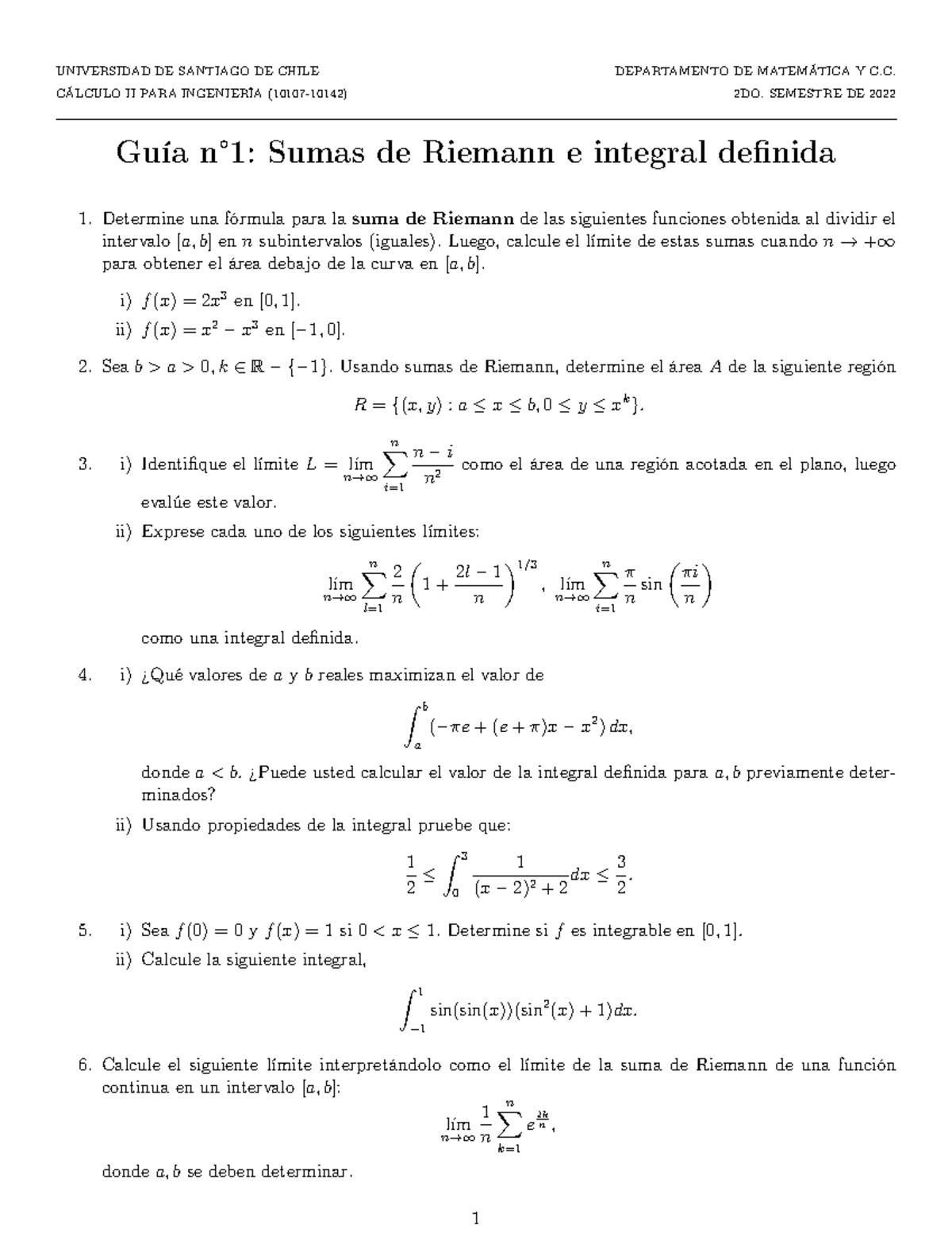 G1-S1 - Integrales definidas y sumas de Riemann - UNIVERSIDAD DE ...