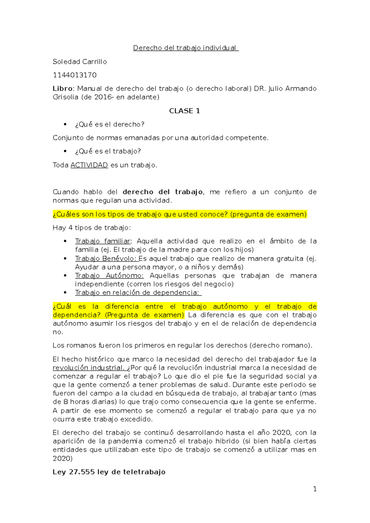 FinalDerechosdeltrabajador - Derecho del trabajo individual Soledad ...