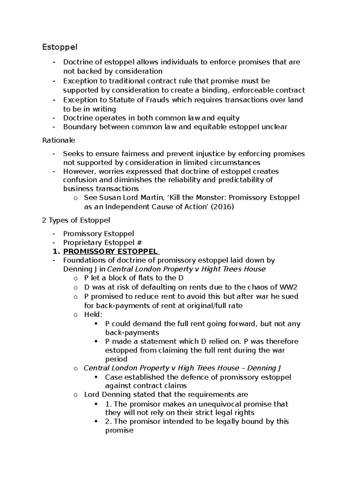 Estoppel - P was therefore estopped from claiming the full rent during ...