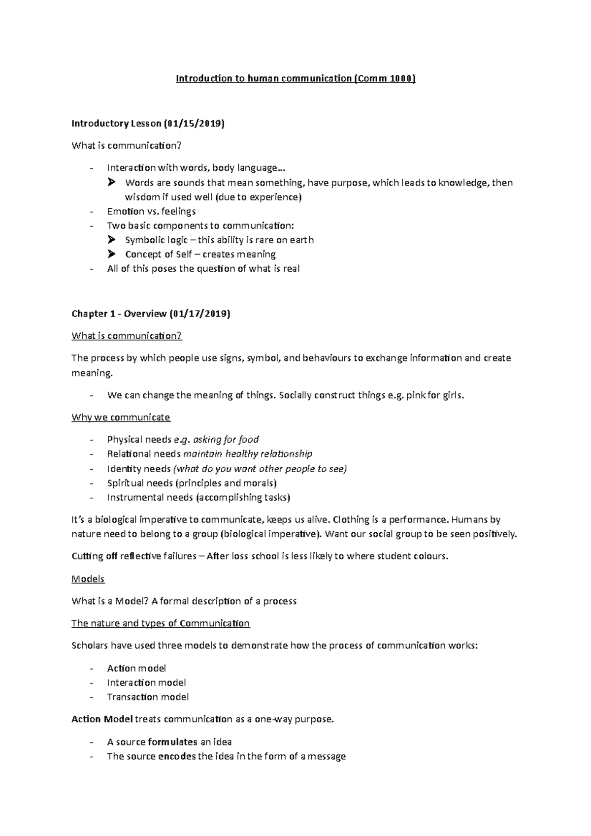 Comprehensive notes for class - Introduction to human communication ...