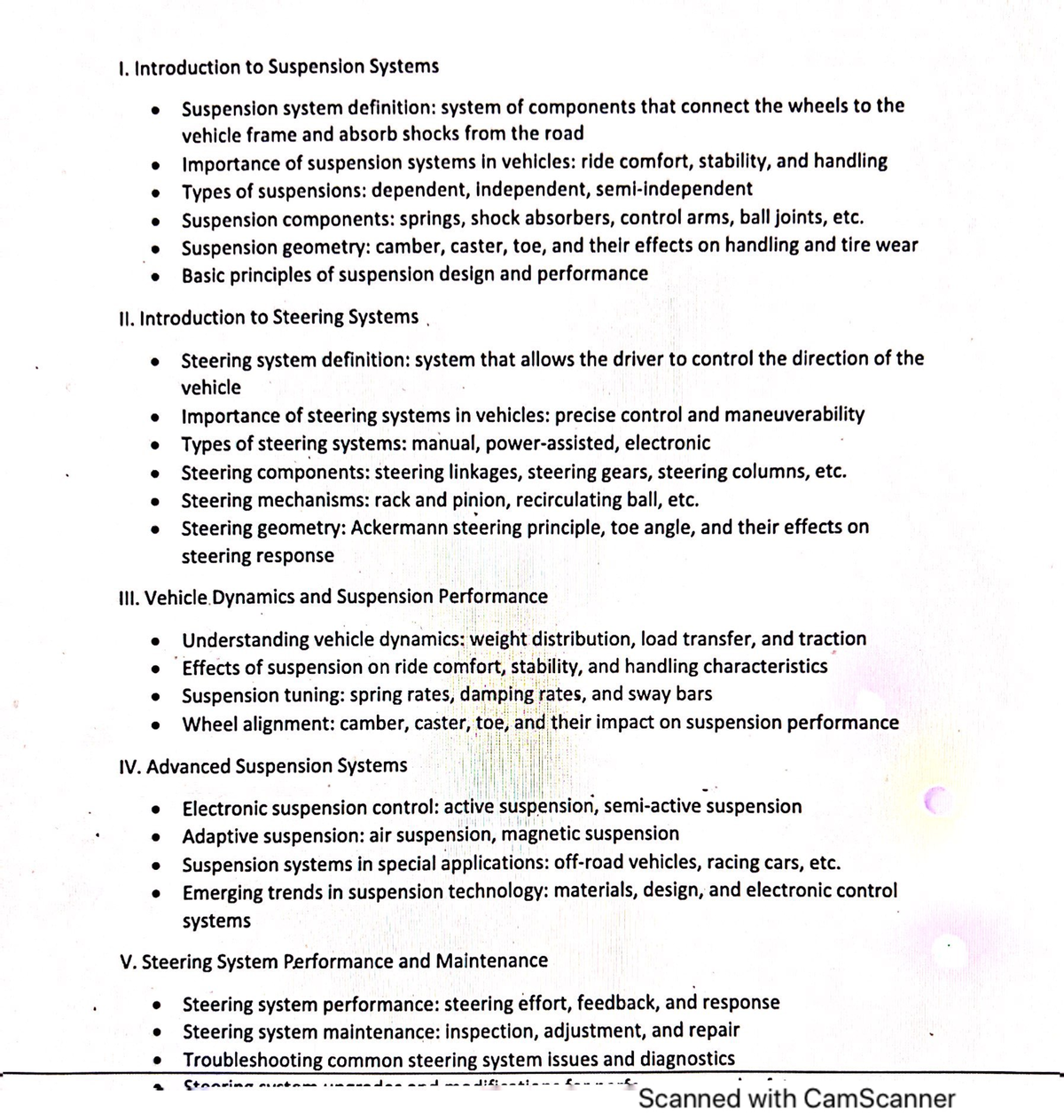 SST notes - I. Introduction to Suspension Systems Suspension system ...