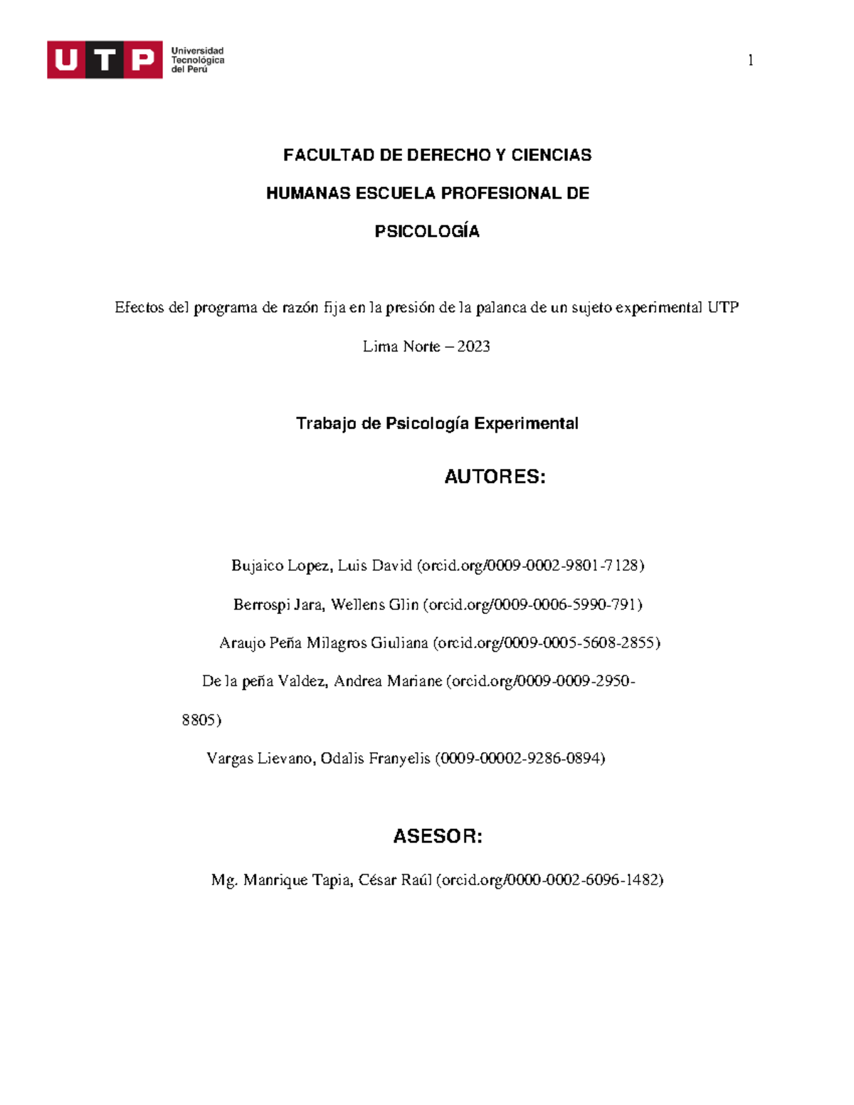 TA1 Experimental - TAREA 1 - FACULTAD DE DERECHO Y CIENCIAS HUMANAS ESCUELA PROFESIONAL DE - Studocu
