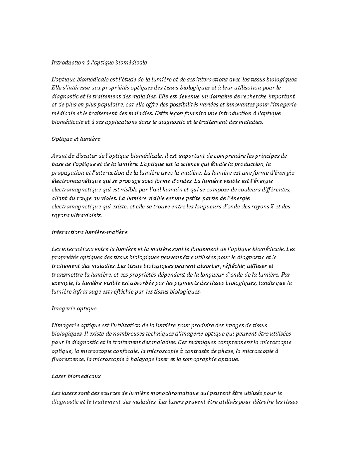 Biomedical Optics Study Notes - Introduction à l'optique biomédicale L ...