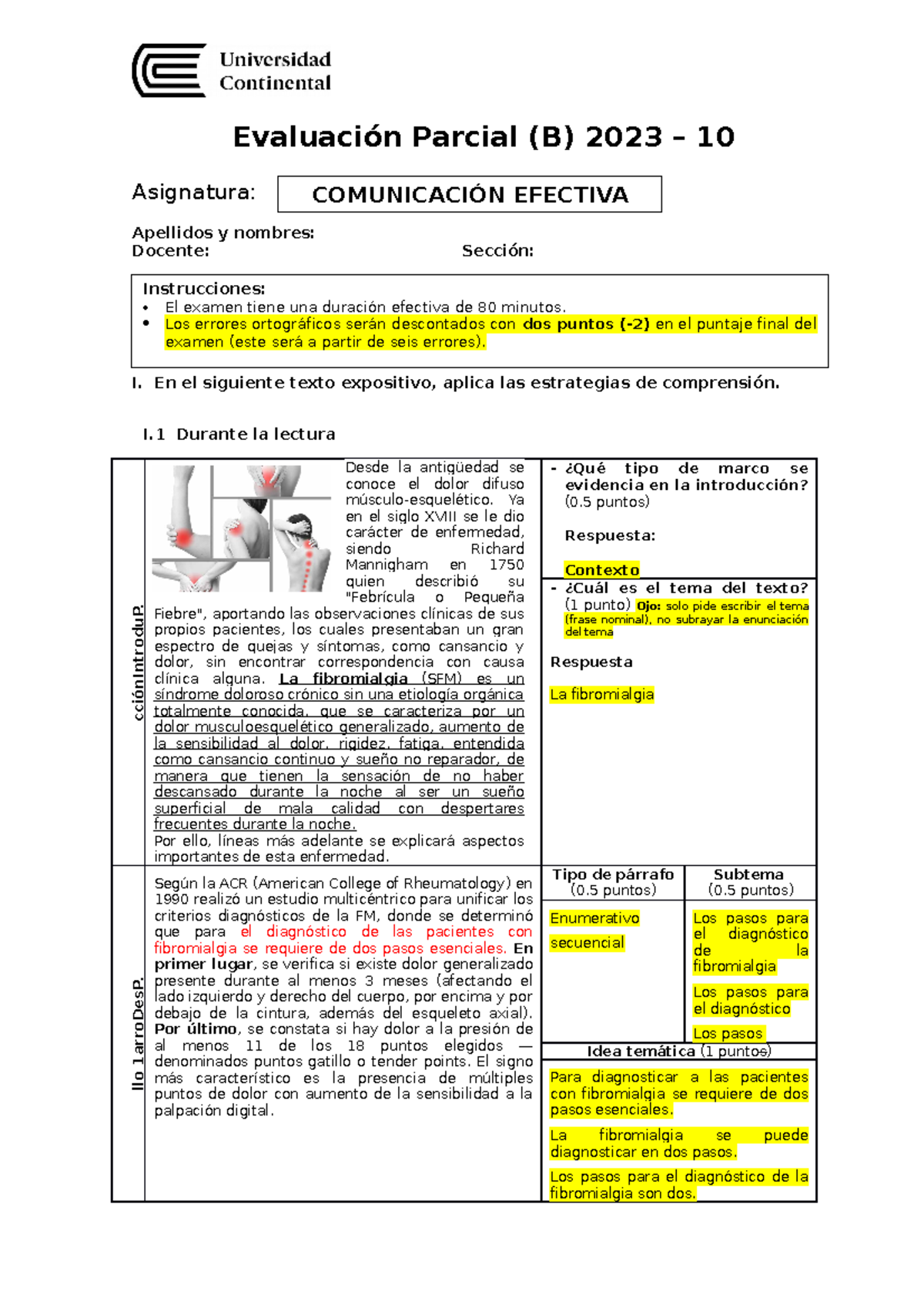 Evaluación Parcial 2023 10 - Evaluación Parcial (B) 2023 – 10 Asignatura: Apellidos y nombres ...