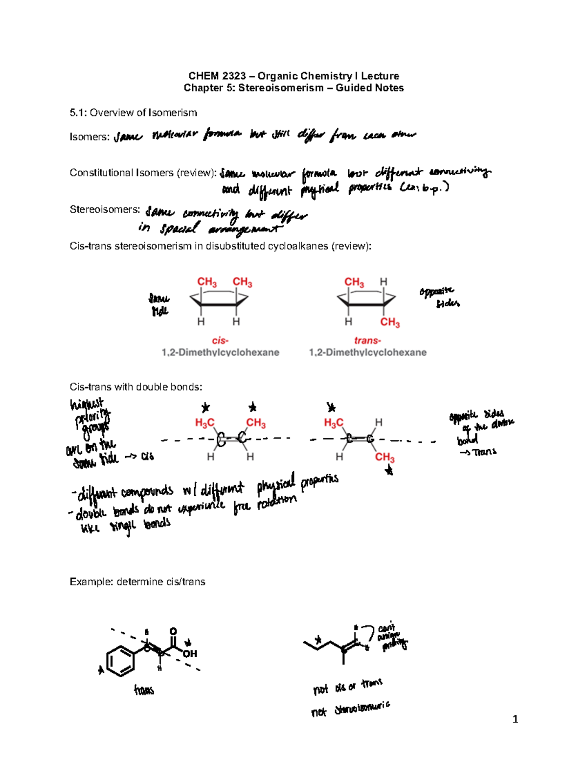 Chapter 5 - Dr. Mary Fennimore Lecture Notes - CHEM 2323 – Organic ...