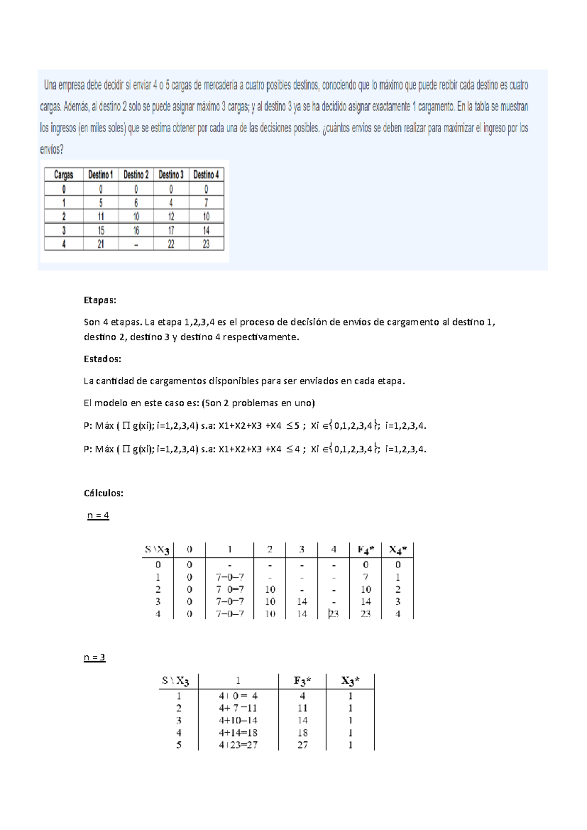 EXFI01 - 01010000 - Investigación operativa - Etapas: Son 4 etapas. La ...