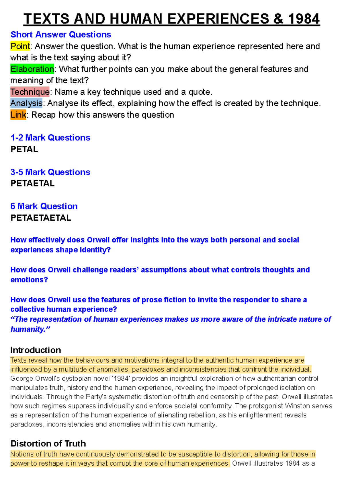 HSC Notes English - By Tio Booth - TEXTS AND HUMAN EXPERIENCES & 1984 ...