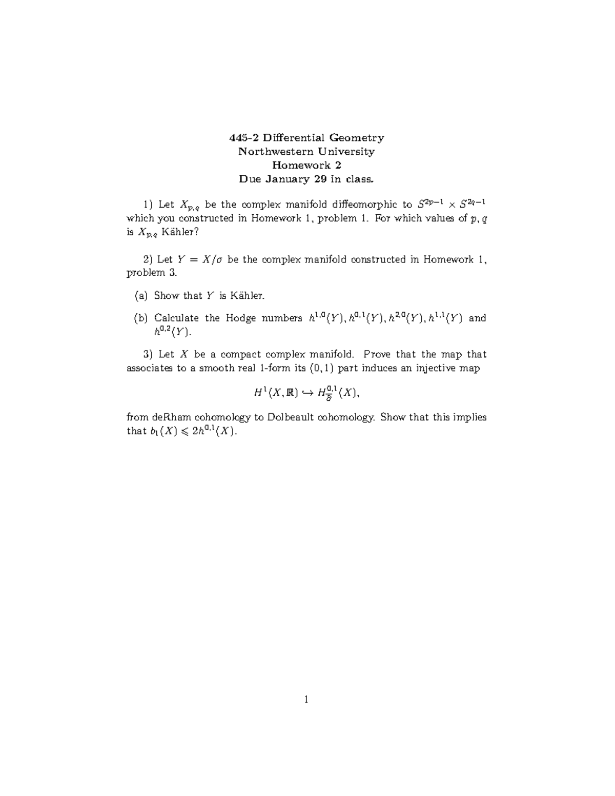 445-2 Differential Geometry Homework 2 - 445-2 Differential Geometry ...