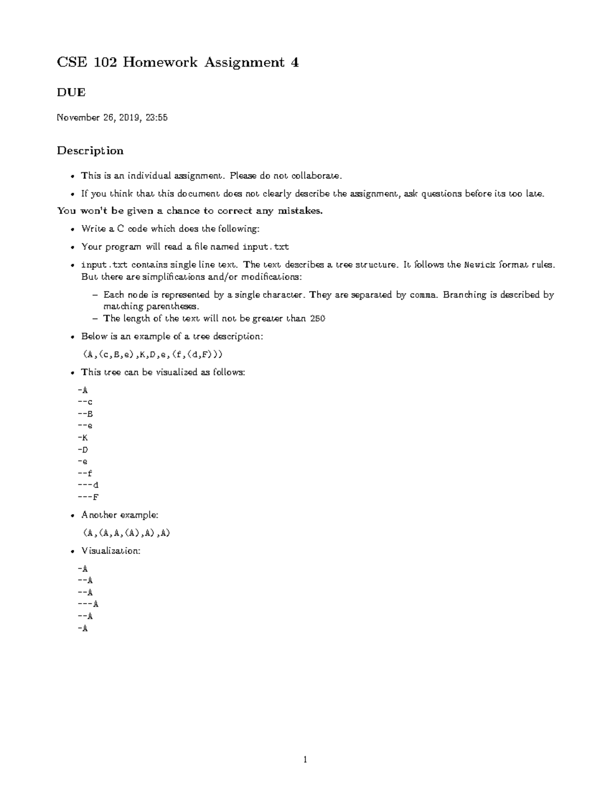 Hw4 - ergfedfghjh - CSE 102 Homework Assignment 4 DUE November 26, 2019, 23: Description This is ...