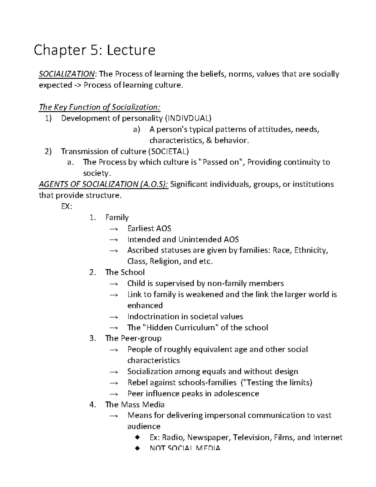 Chapter 5 Lecture Wallace - SOCIALIZATION: The Process of learning the ...