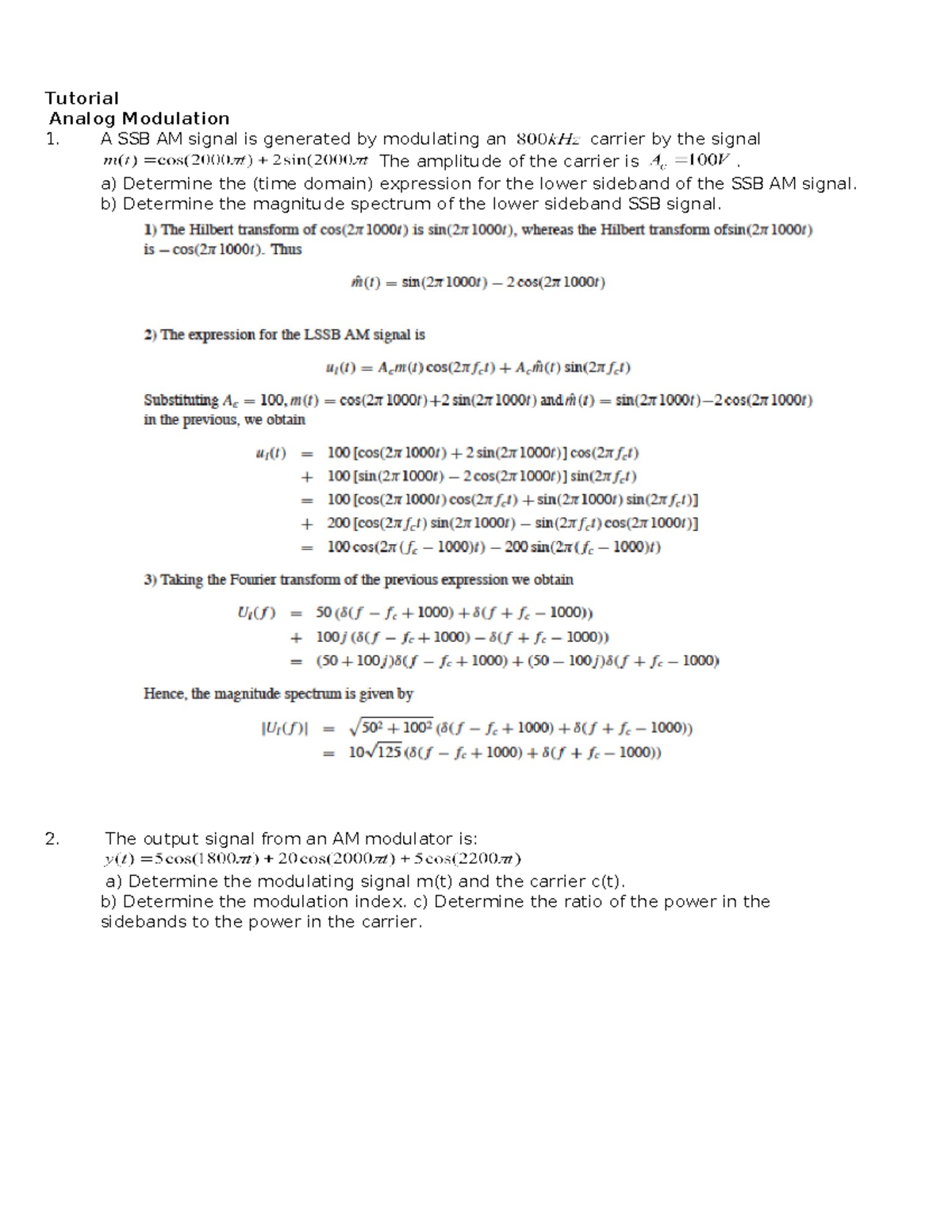 Am Binary Modulation Tutorial Answers Tutorial Analog Modulation 1 A