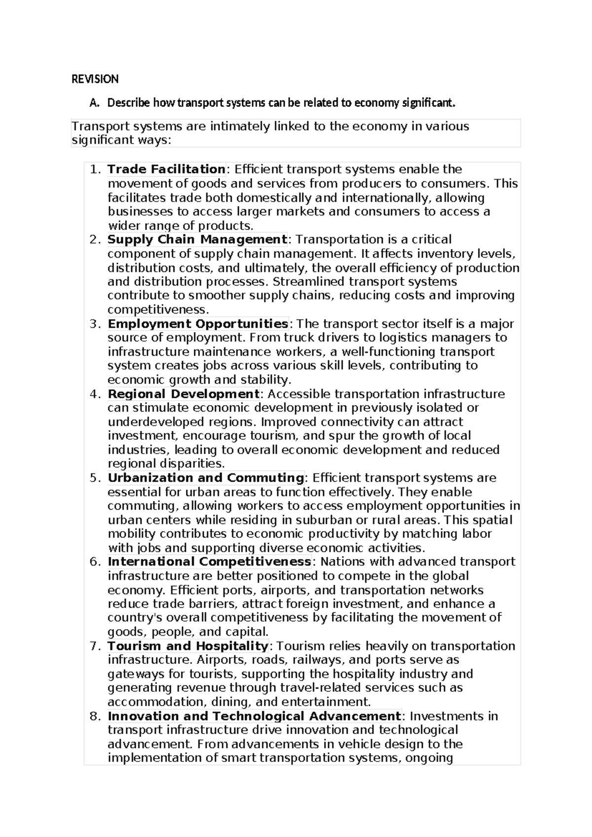 Revision Container - logistic - REVISION A. Describe how transport ...