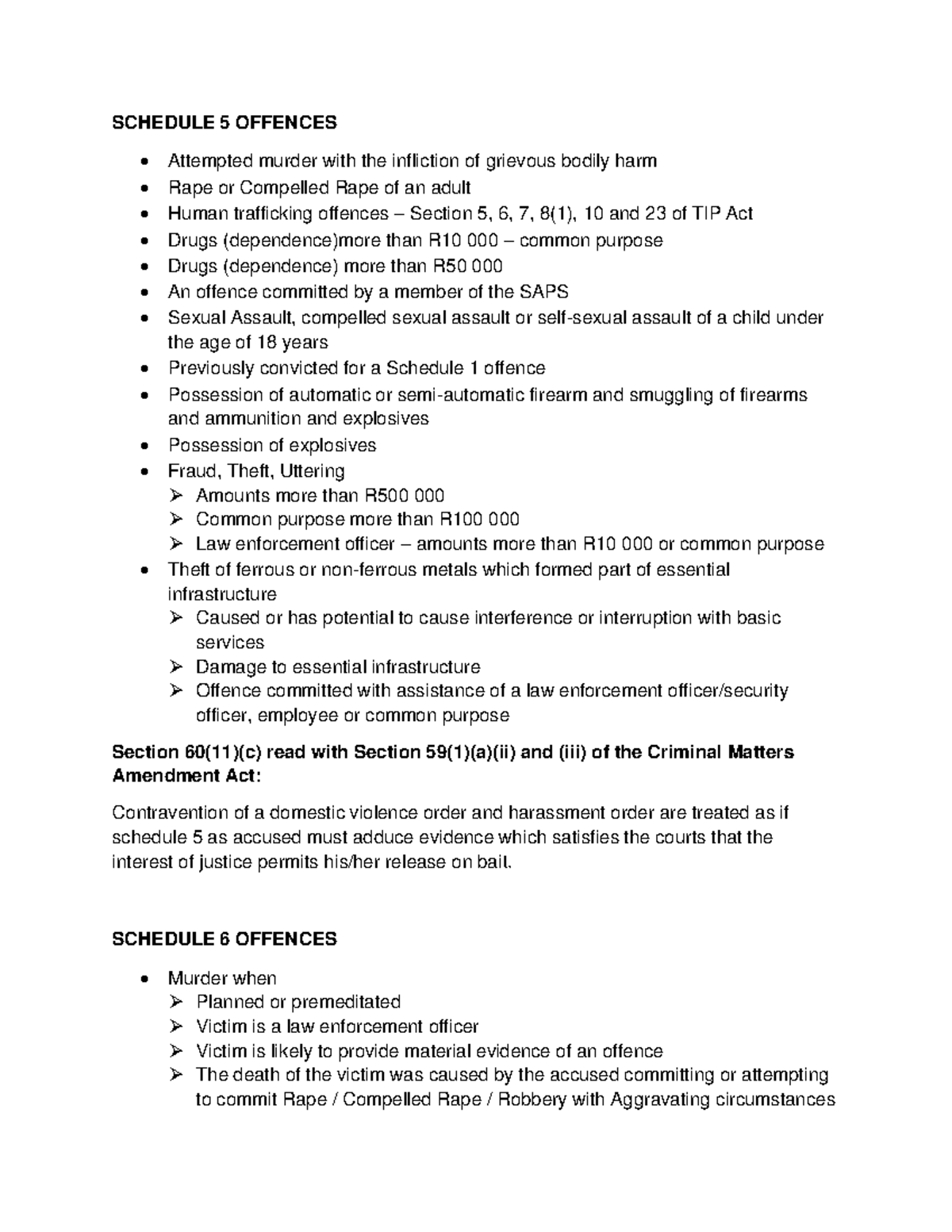 Schedule 5 Offences - notes - SCHEDULE 5 OFFENCES Attempted murder with ...