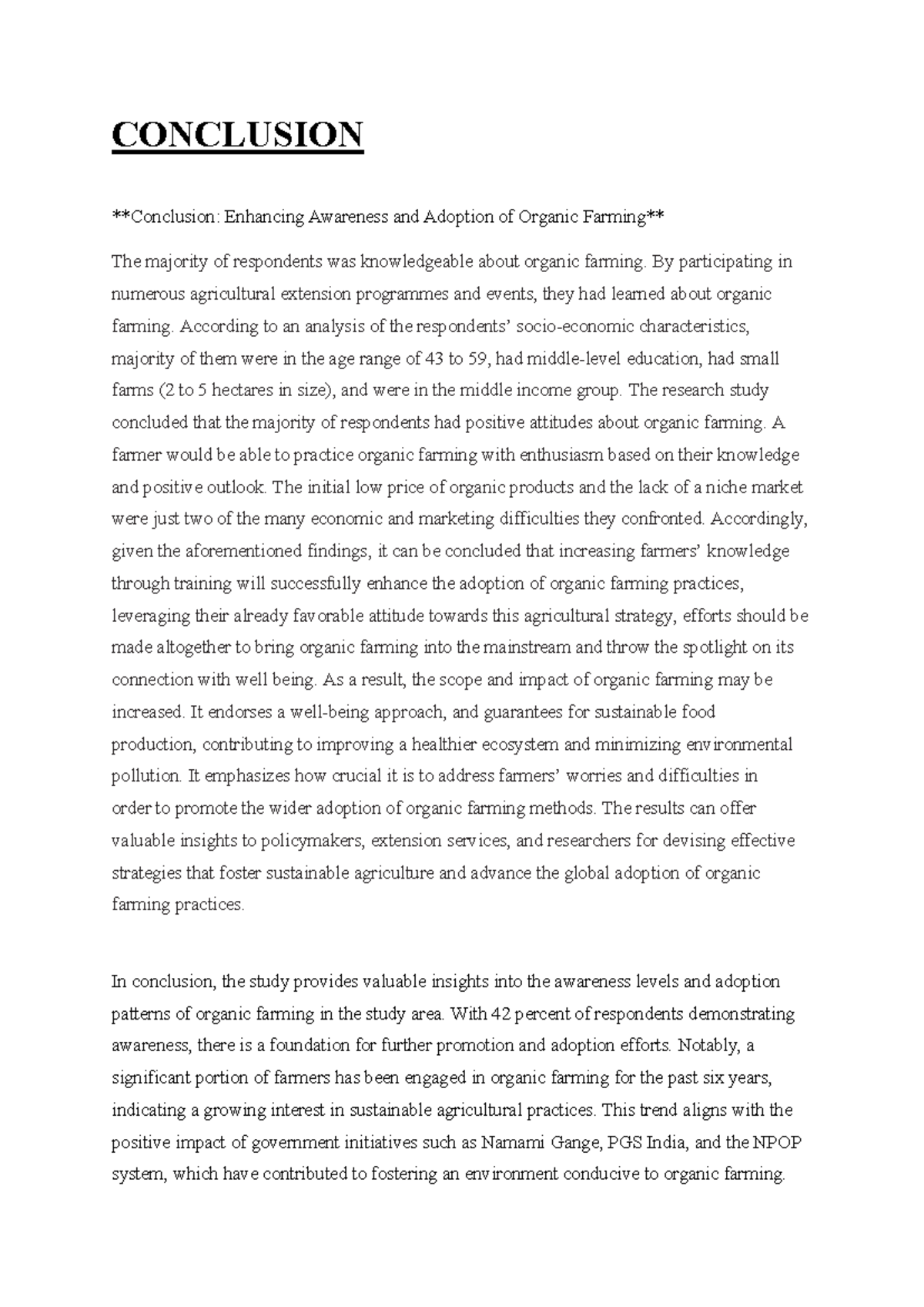 Conclusion - CONCLUSION Conclusion: Enhancing Awareness and Adoption of ...