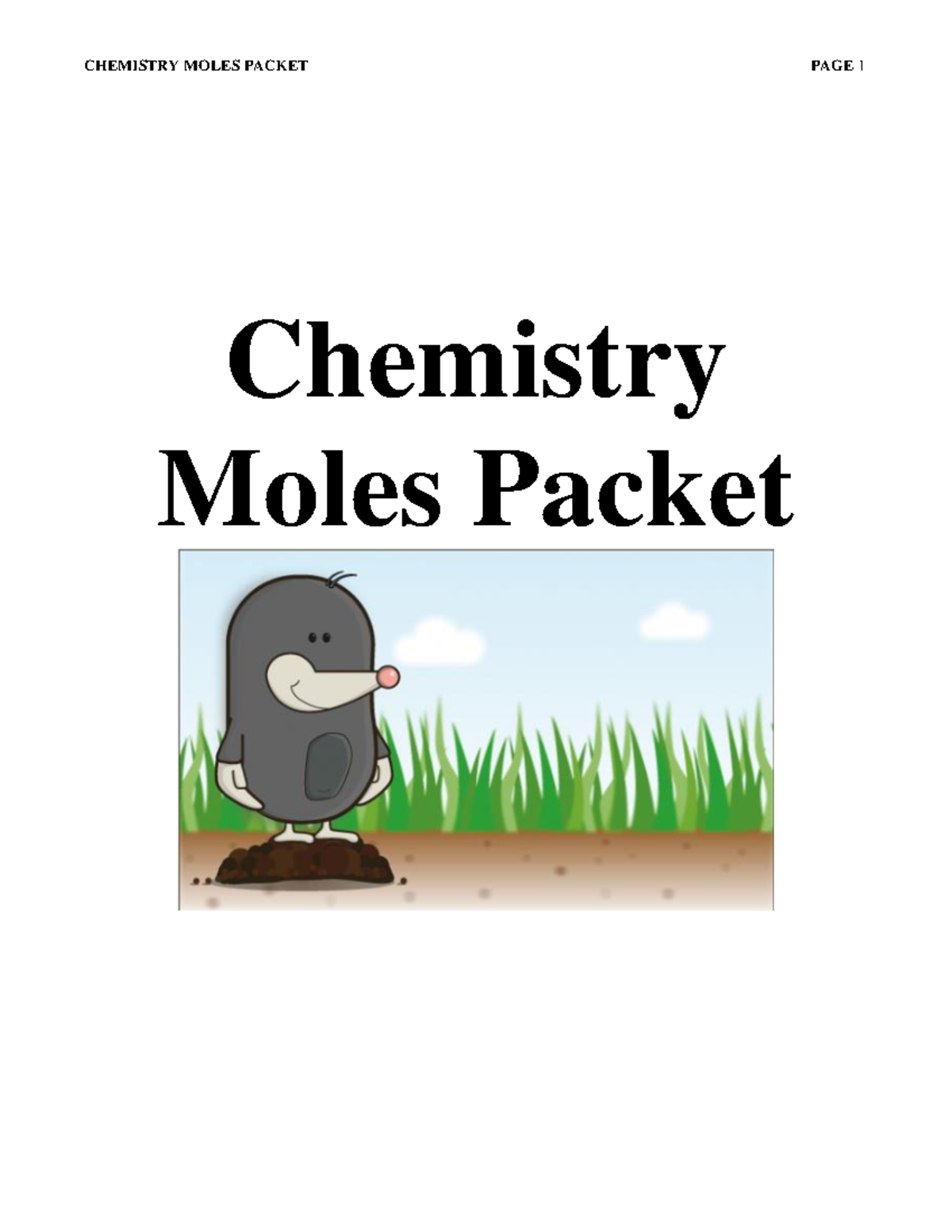 Moles Packet Unit 10 - Chemistry Moles Packet INTRODUCTION TO MOLES We ...