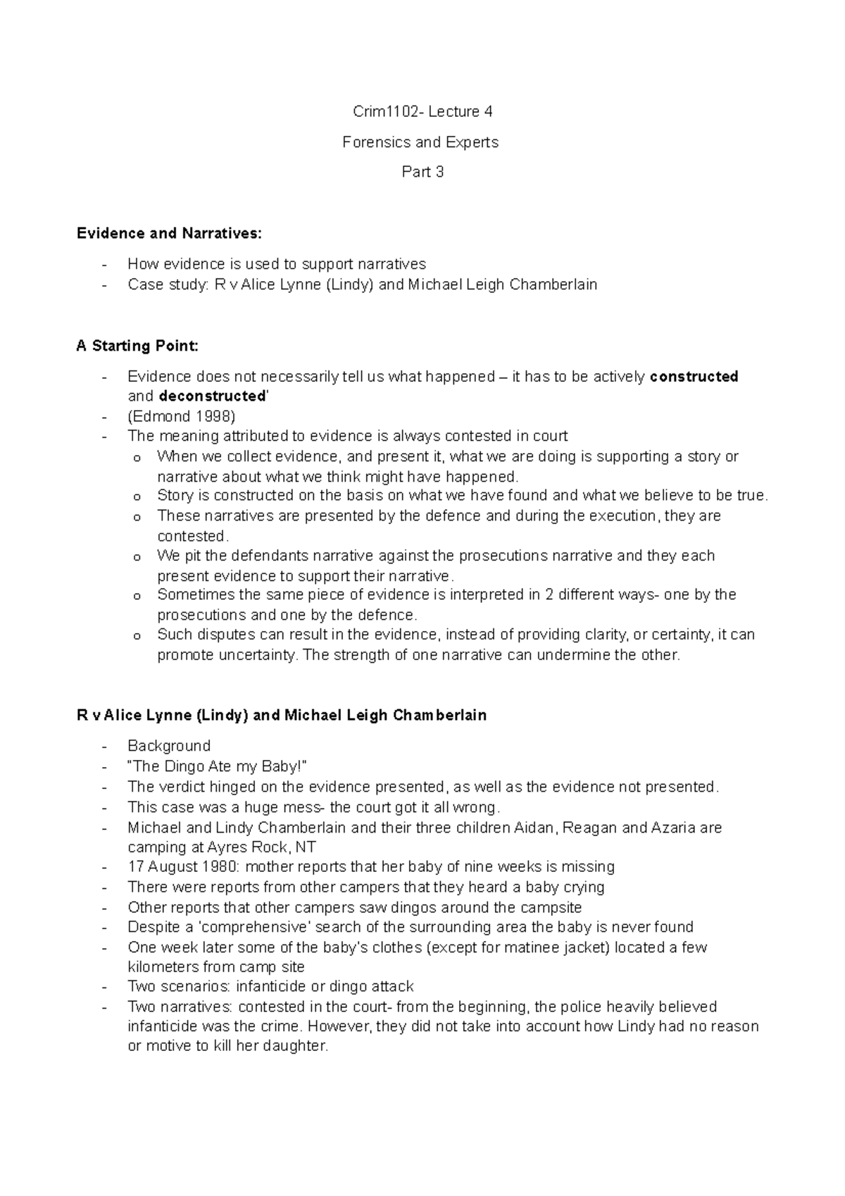 Lecture 4- Part 3- Forensics and Experts - Crim1102- Lecture 4 ...