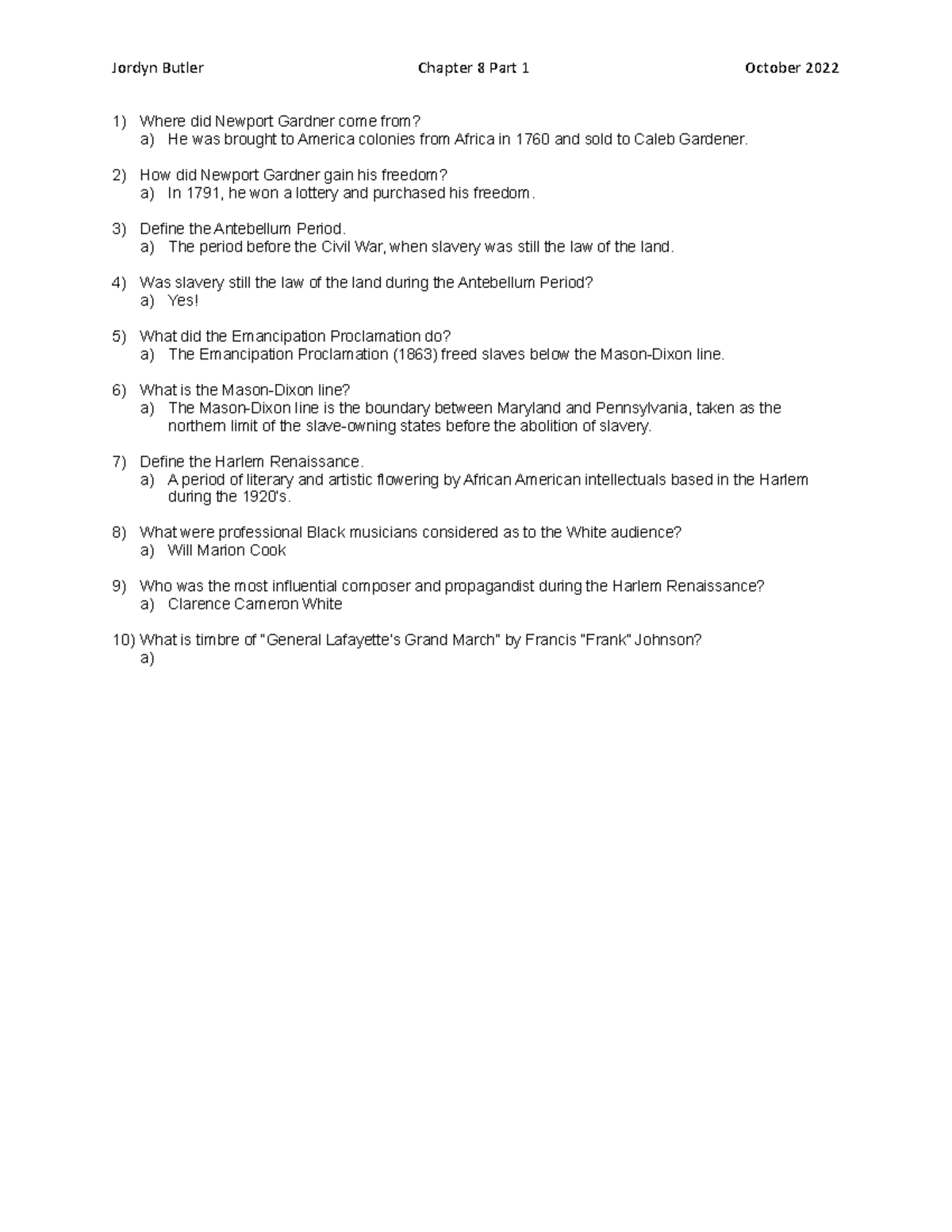 Chapter 8 First Half Questions - Jordyn Butler Chapter 8 Part 1 October ...