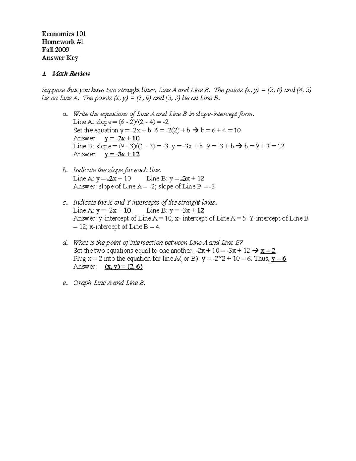 Answerstohomework 1fall2009 - Economics 101 Homework # Fall 2009 Answer ...