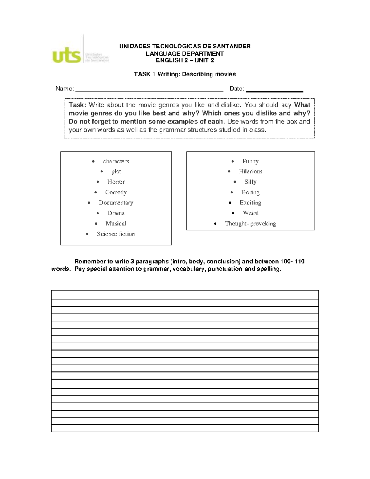 Writing TASK UNIT 2 1 English 2 2024 1 FB 240305 205213 - UNIDADES TECNOLÓGICAS DE SANTANDER ...