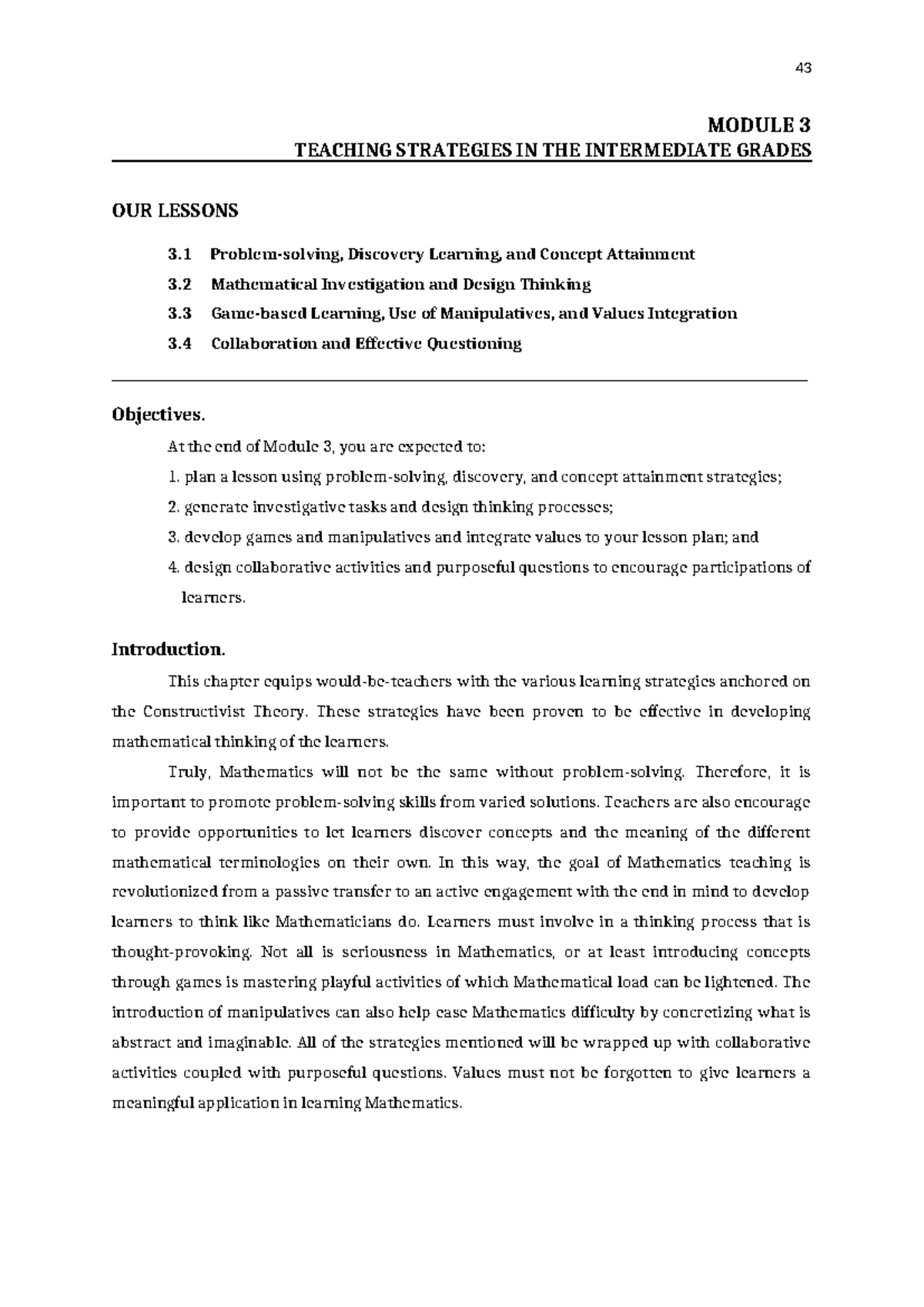 5 - Mathematics - MODULE 3 TEACHING STRATEGIES IN THE INTERMEDIATE ...