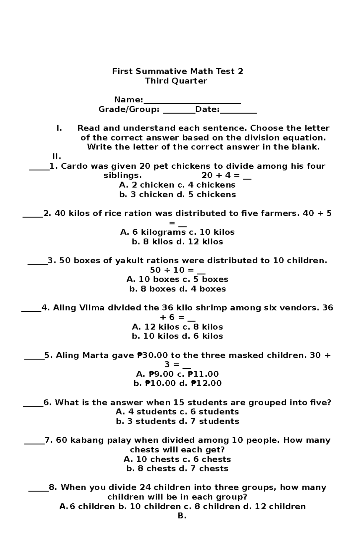 Math Summ Detailed - Nice - First Summative Math Test 2 Third Quarter ...