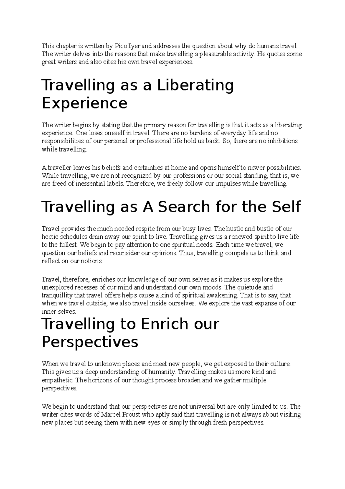 Why we travel Notes - This chapter is written by Pico Iyer and ...