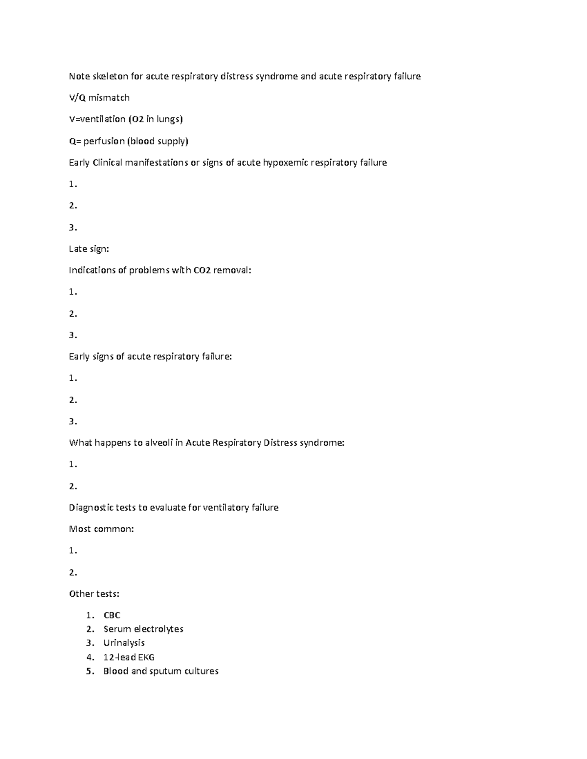Note skeleton for ARDS - study support - Note skeleton for acute ...