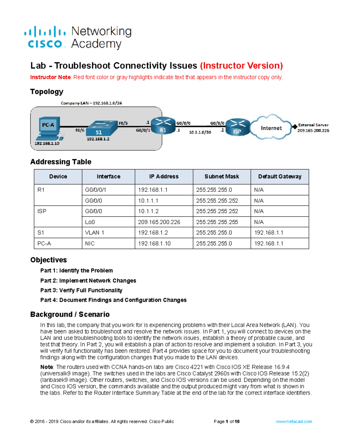 17.7.6 Lab - Troubleshoot Connectivity Issues - ILM - Lab - Troubleshoot Connectivity Issues ...