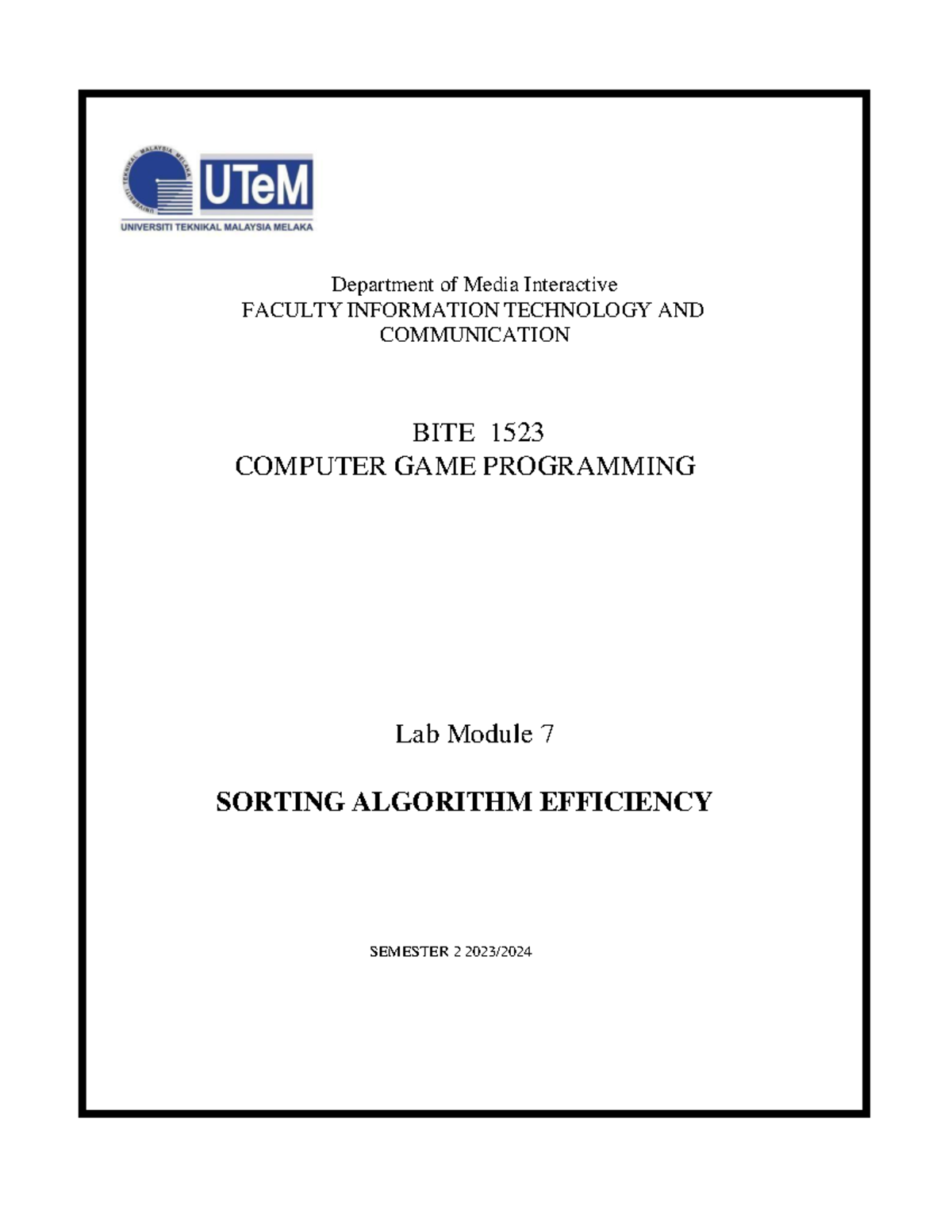 BITE1523.Lab7 - Sorting Algorithm Efficiency - Computer Programming - y Department of Media ...