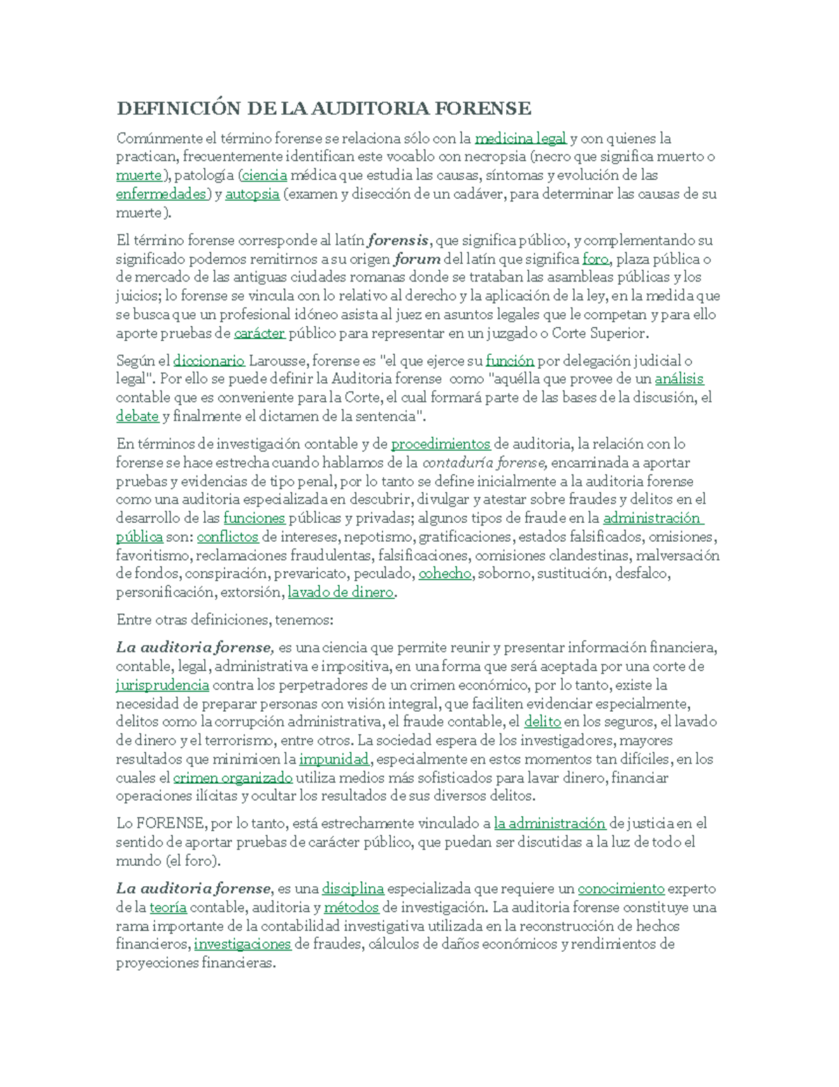 Definición DE LA Auditoria Forense - DEFINICIÓN DE LA AUDITORIA FORENSE ...