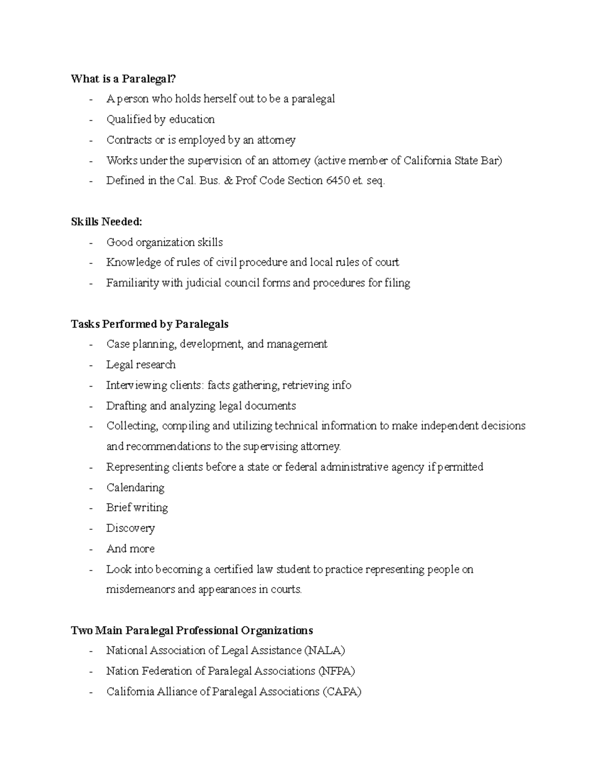 Chapter Notes - What is a Paralegal? - A person who holds herself out ...