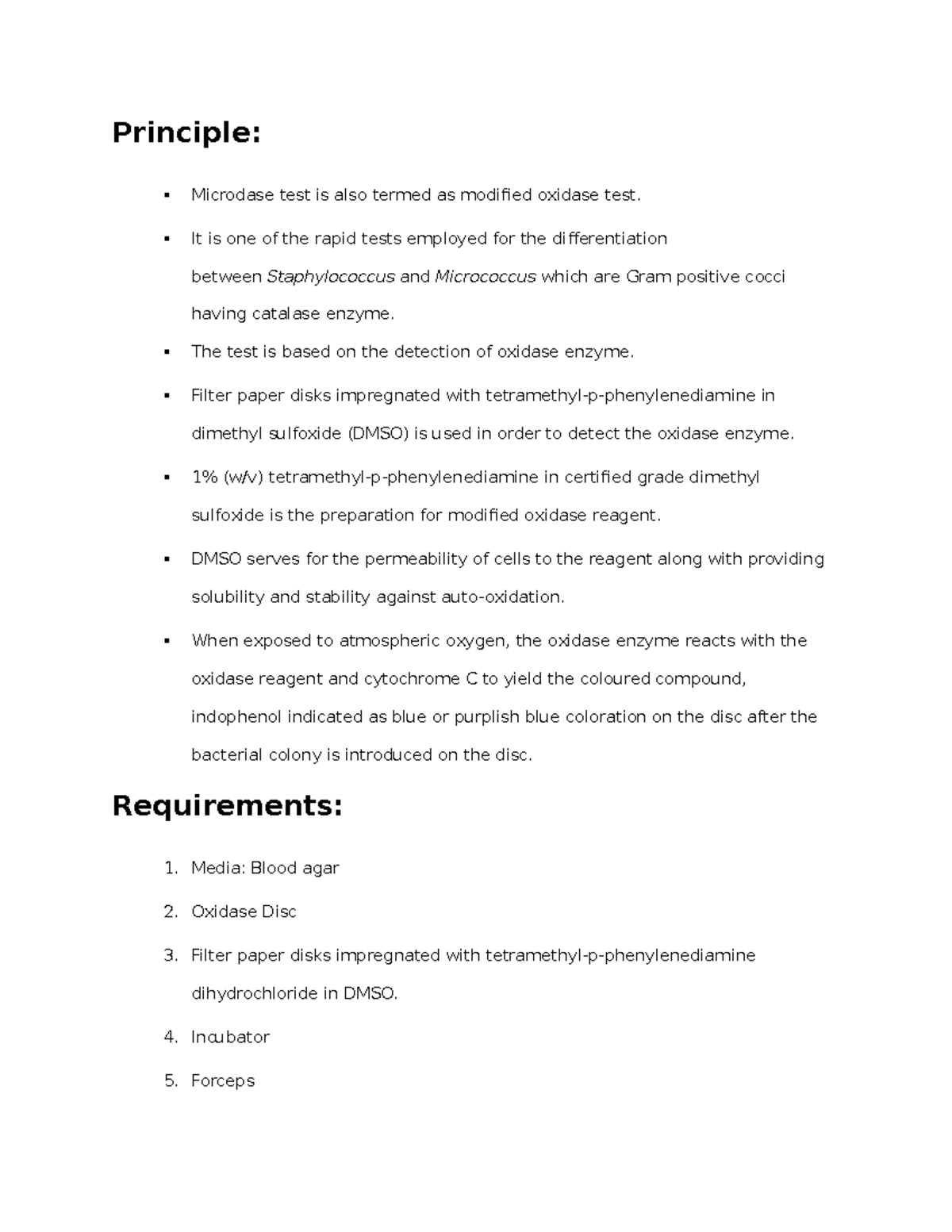 Biology Science 196 - Principle: Microdase test is also termed as ...