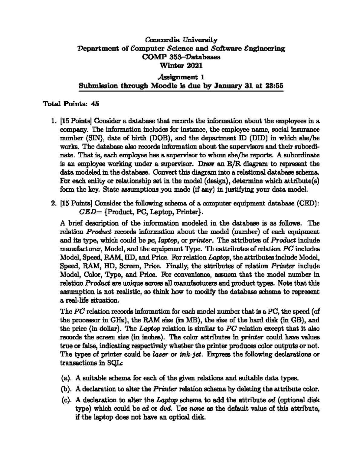 Assignment 1 - COMP 353 - Studocu