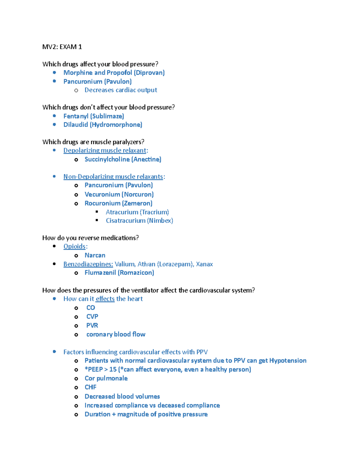 VENT Notes 2 - MV2: EXAM 1 Which drugs affect your blood pressure ...