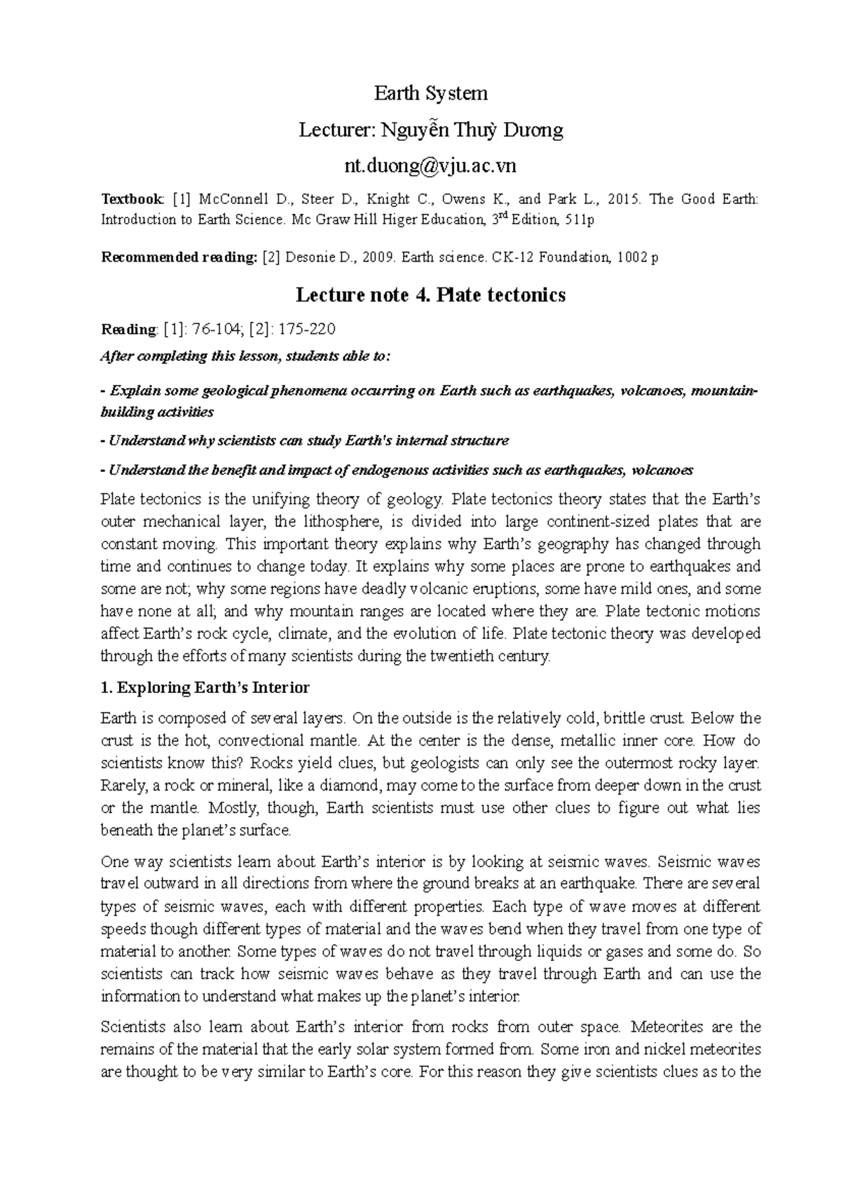 Lecture note Topic 4 Endogenous Process-Plate tectonics - Earth System ...