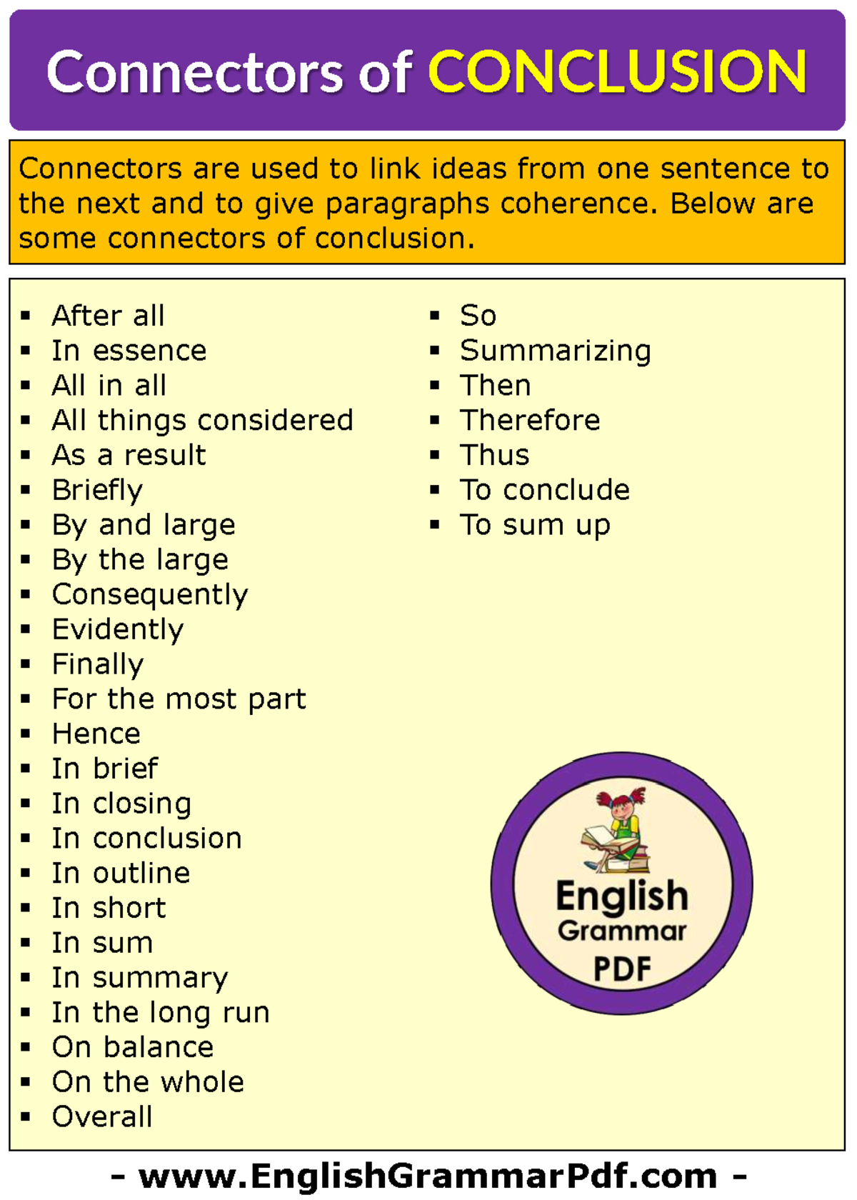 ARW Connectors of conclusion - Connectors of CONCLUSION ...