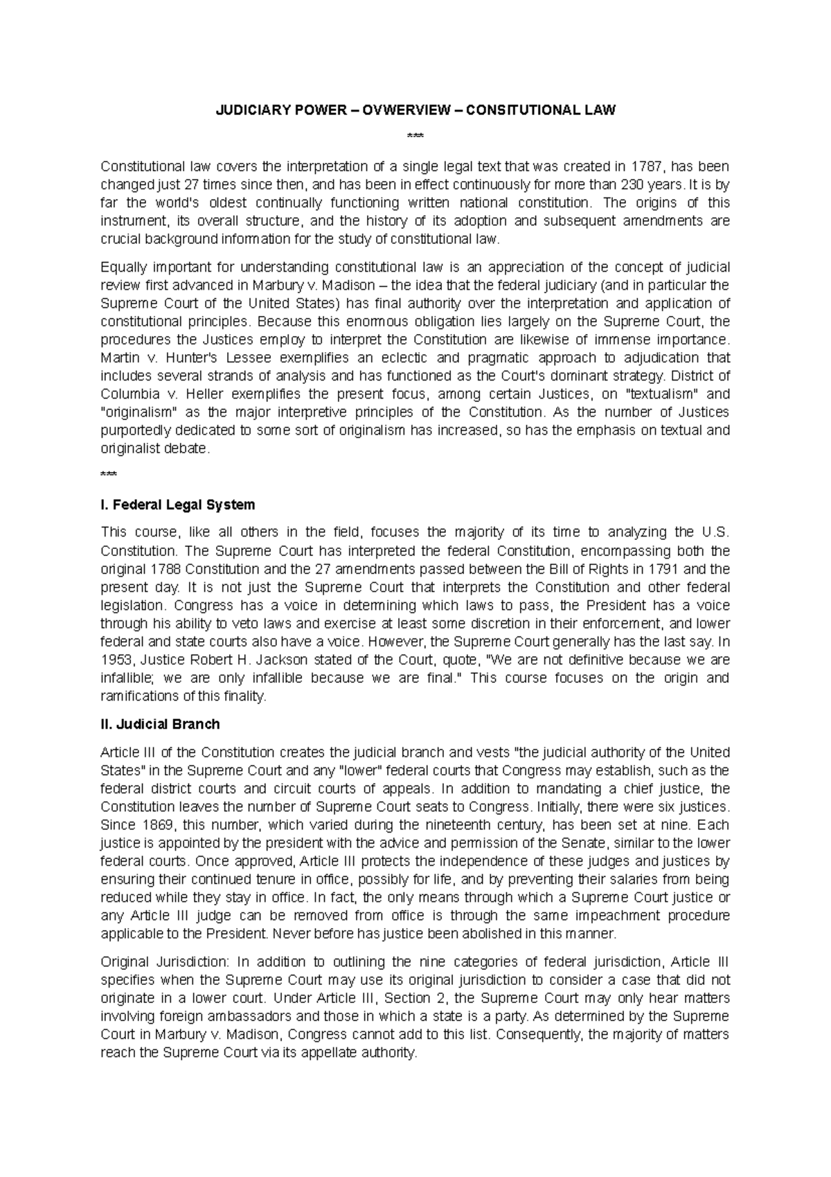 Judiciary Power – Overview – Consitutional LAW - JUDICIARY POWER ...