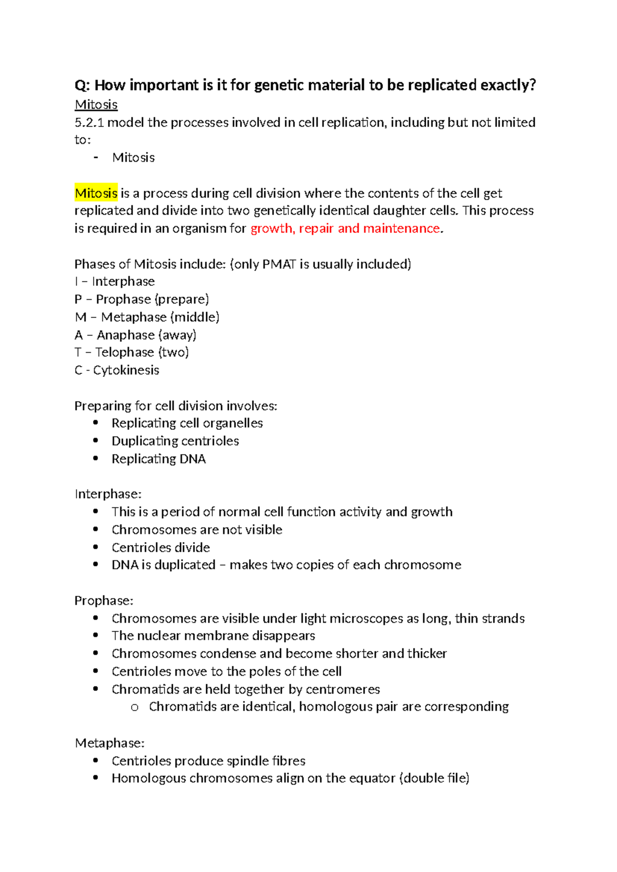 bio mod 5 i.q 2 notes - Q: How important is it for genetic material to ...